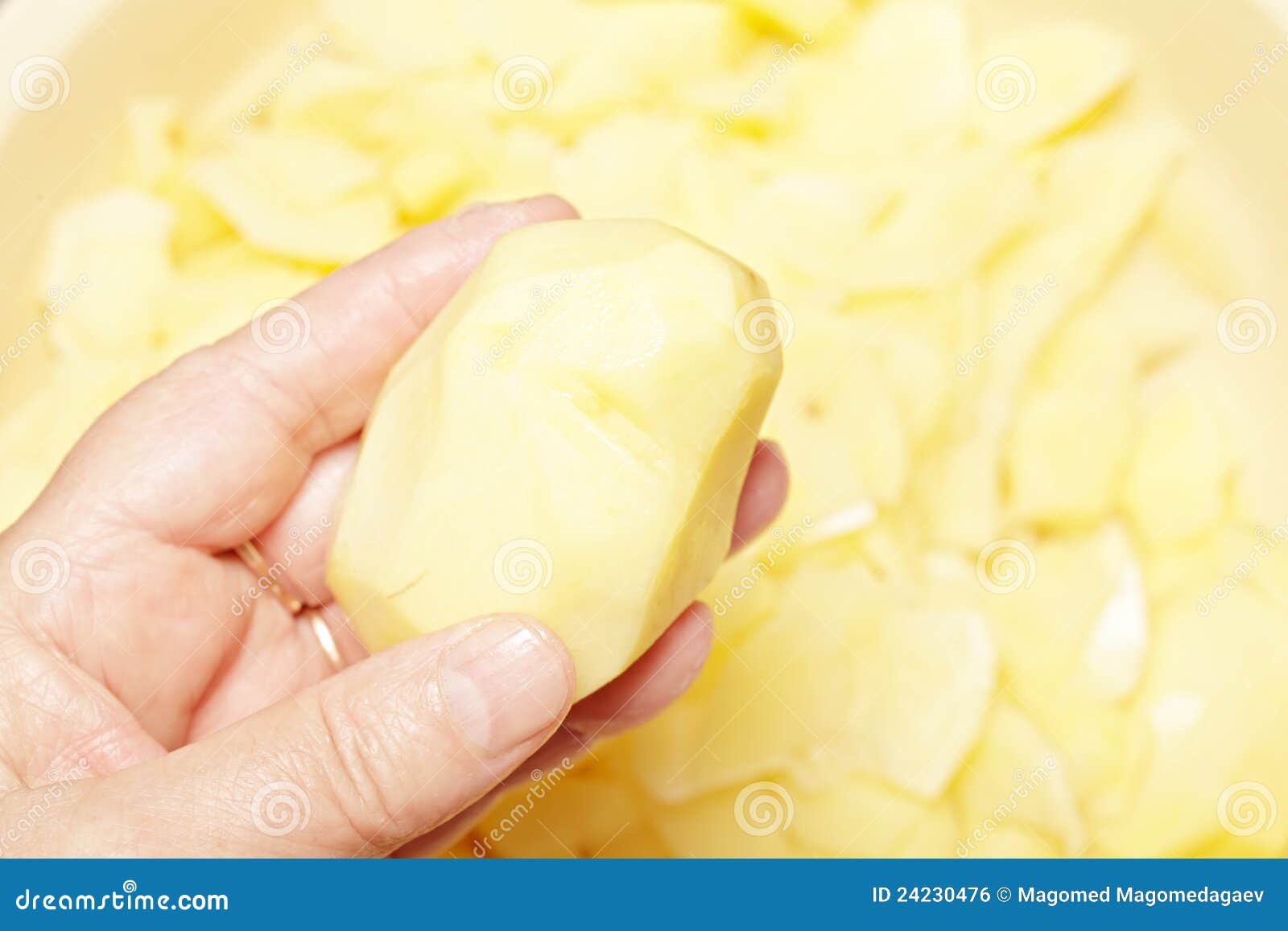 Cleaned potatoe in hand stock photo. Image of food, sliced - 24230476