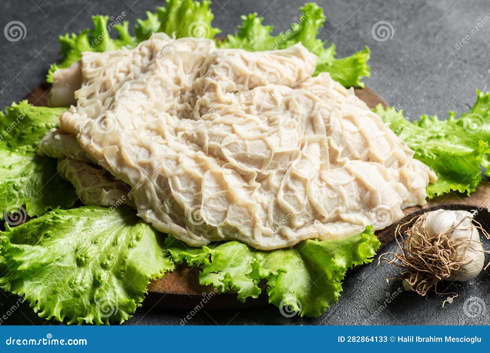 Cleaned and Washed Raw Cattle Tripe on Cutting Board Stock Image ...