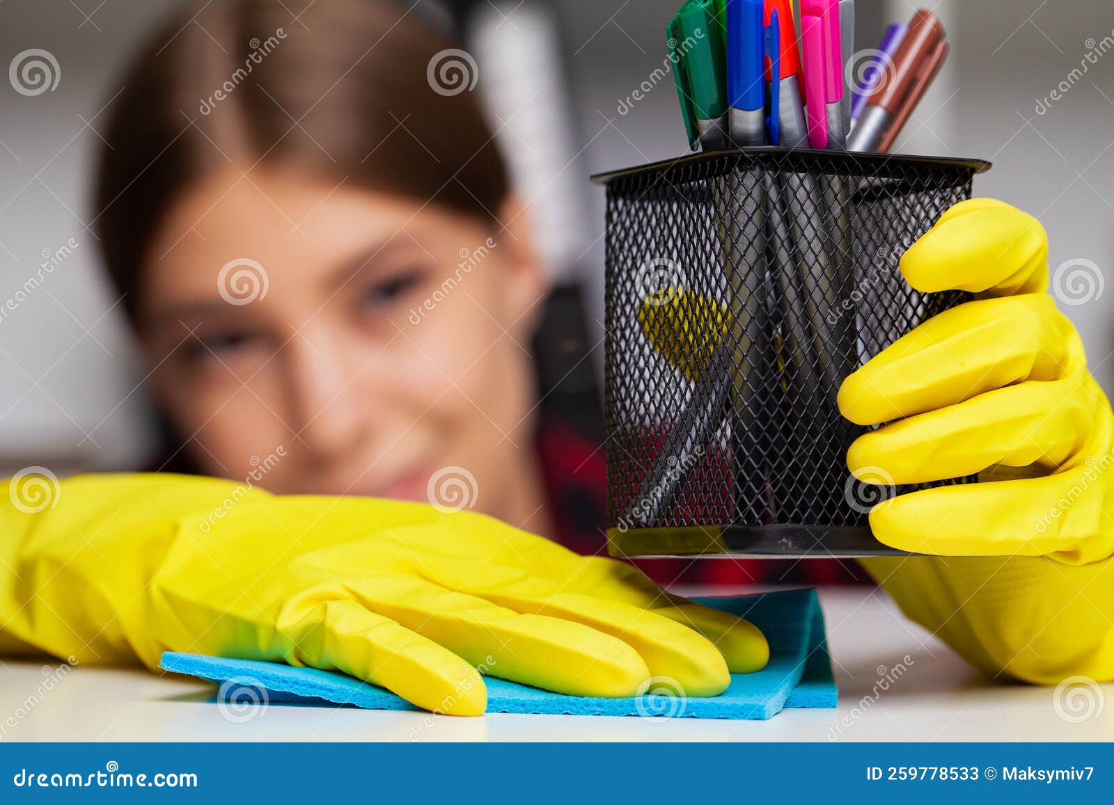 Cleaner Cleaning Desk with Rag in Office Stock Image - Image of female ...