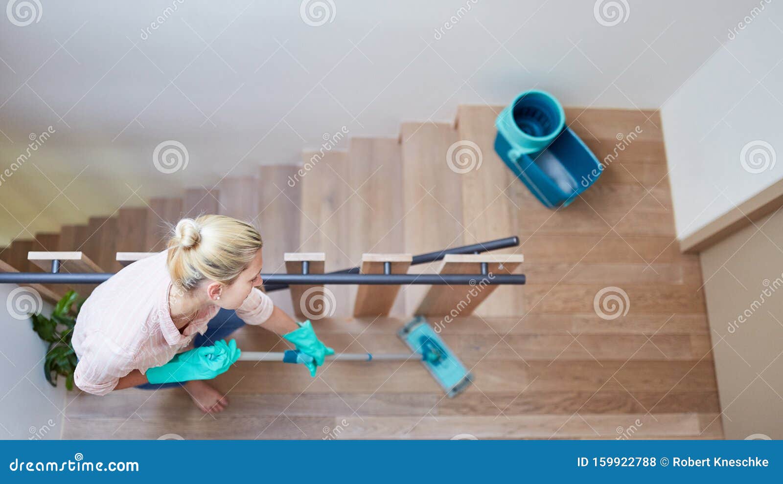 Cleaning Lady with Mop while in the Stairwell Stock Photo - Image of ...