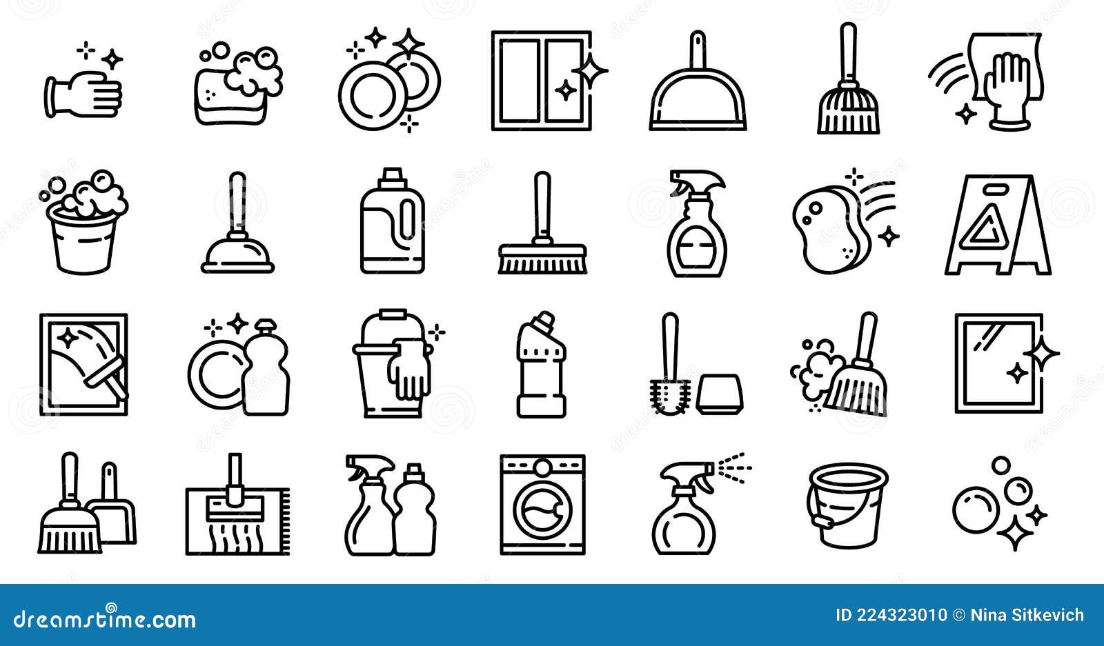 Cleaner Equipment Icons Set, Outline Style Stock Vector - Illustration ...