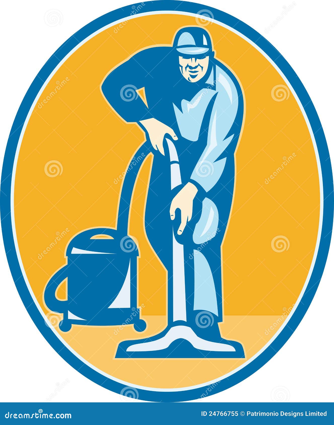 Cleaner Janitor Worker Vacuum Cleaning Stock Vector - Illustration of ...