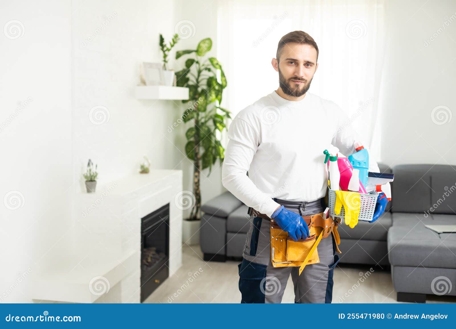 Cleaner Male Man Workers in Uniform Stock Photo - Image of house, male ...
