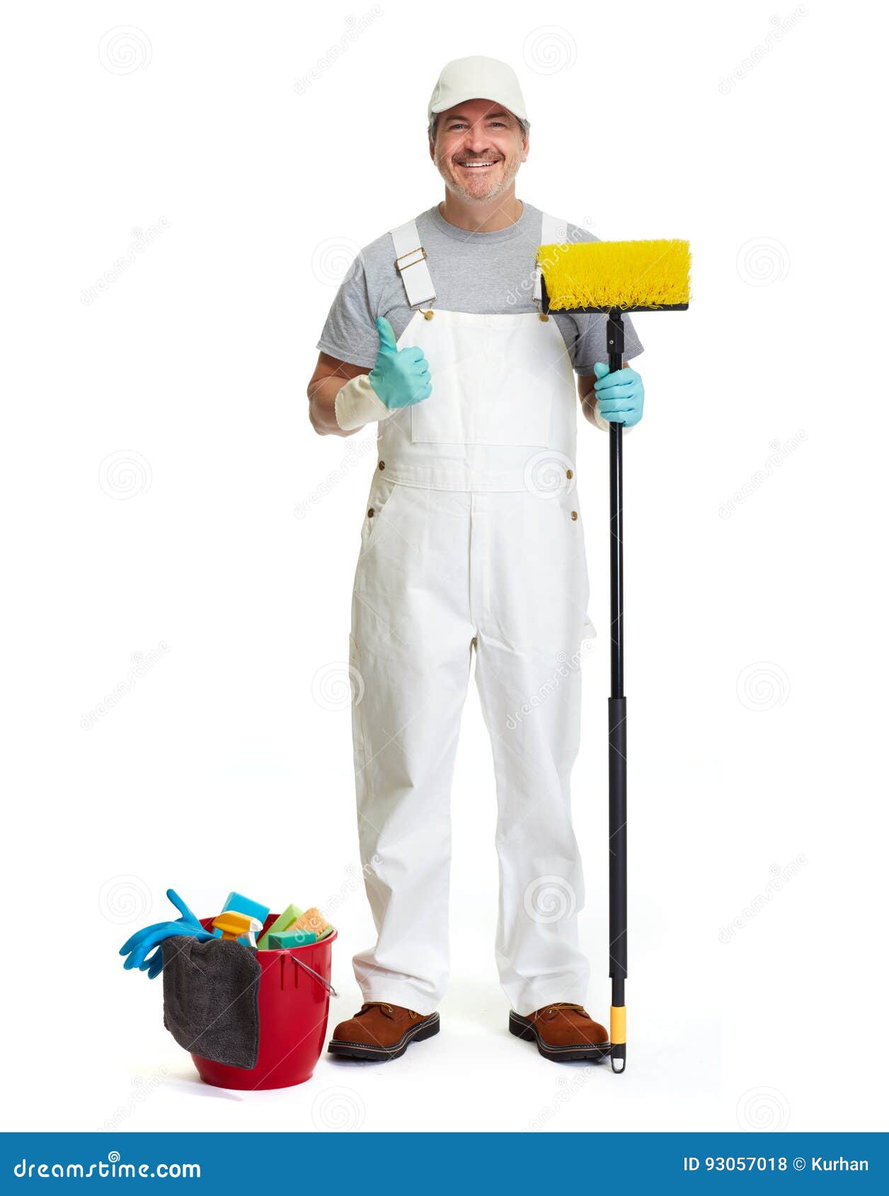 Cleaner man with broom stock photo. Image of occupation - 93057018