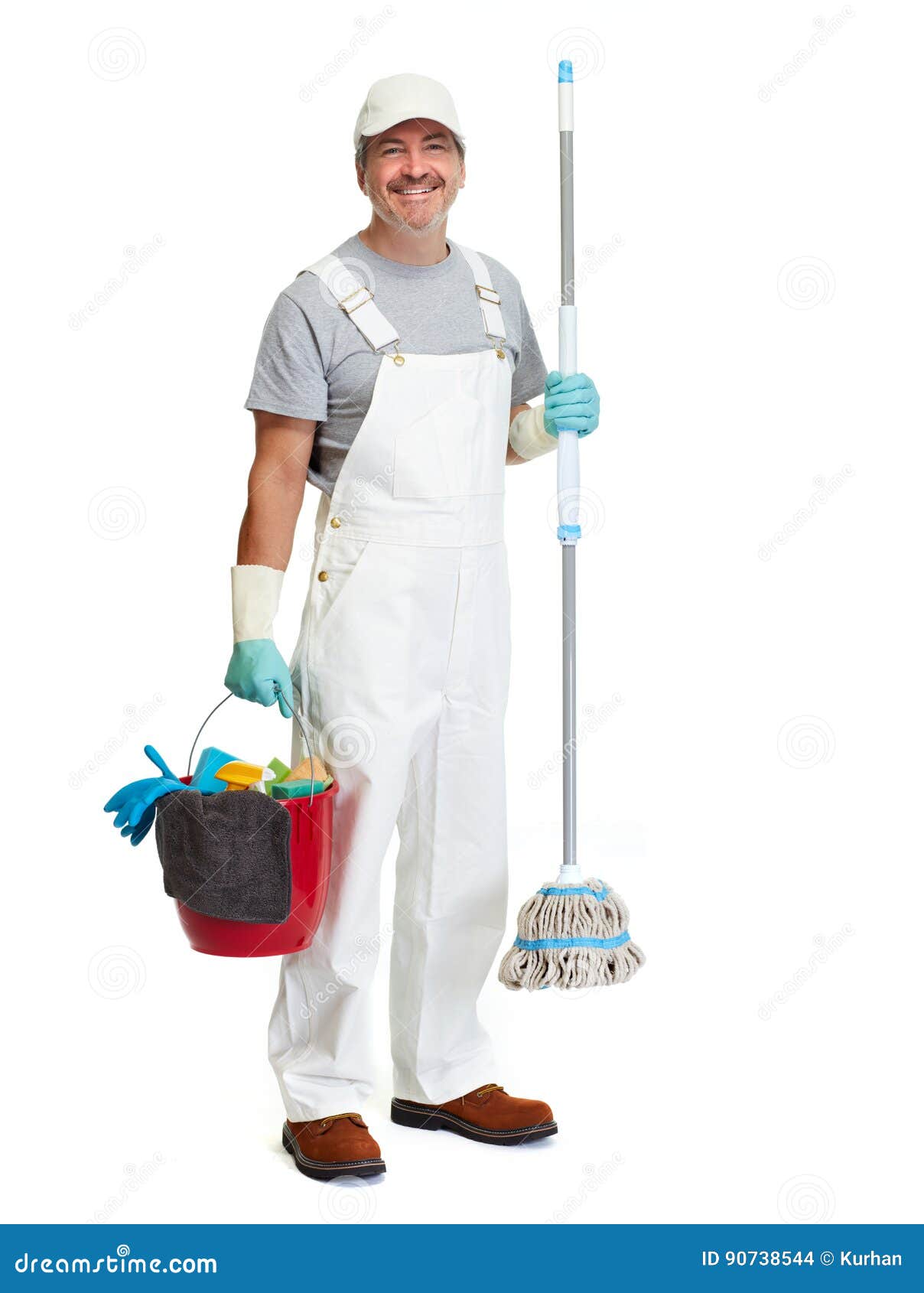 Cleaner man stock photo. Image of broom, housework, swab - 90738544