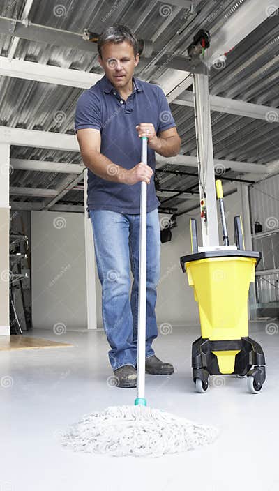 Cleaner Mopping Office Floor Stock Photo - Image of indoors, polisher ...