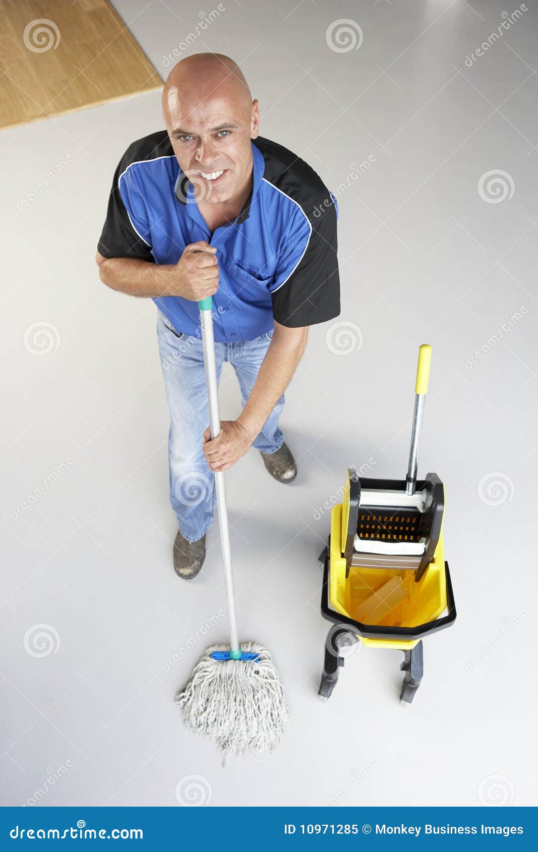 Cleaner Mopping Office Floor Stock Image - Image of bucket, caucasian ...
