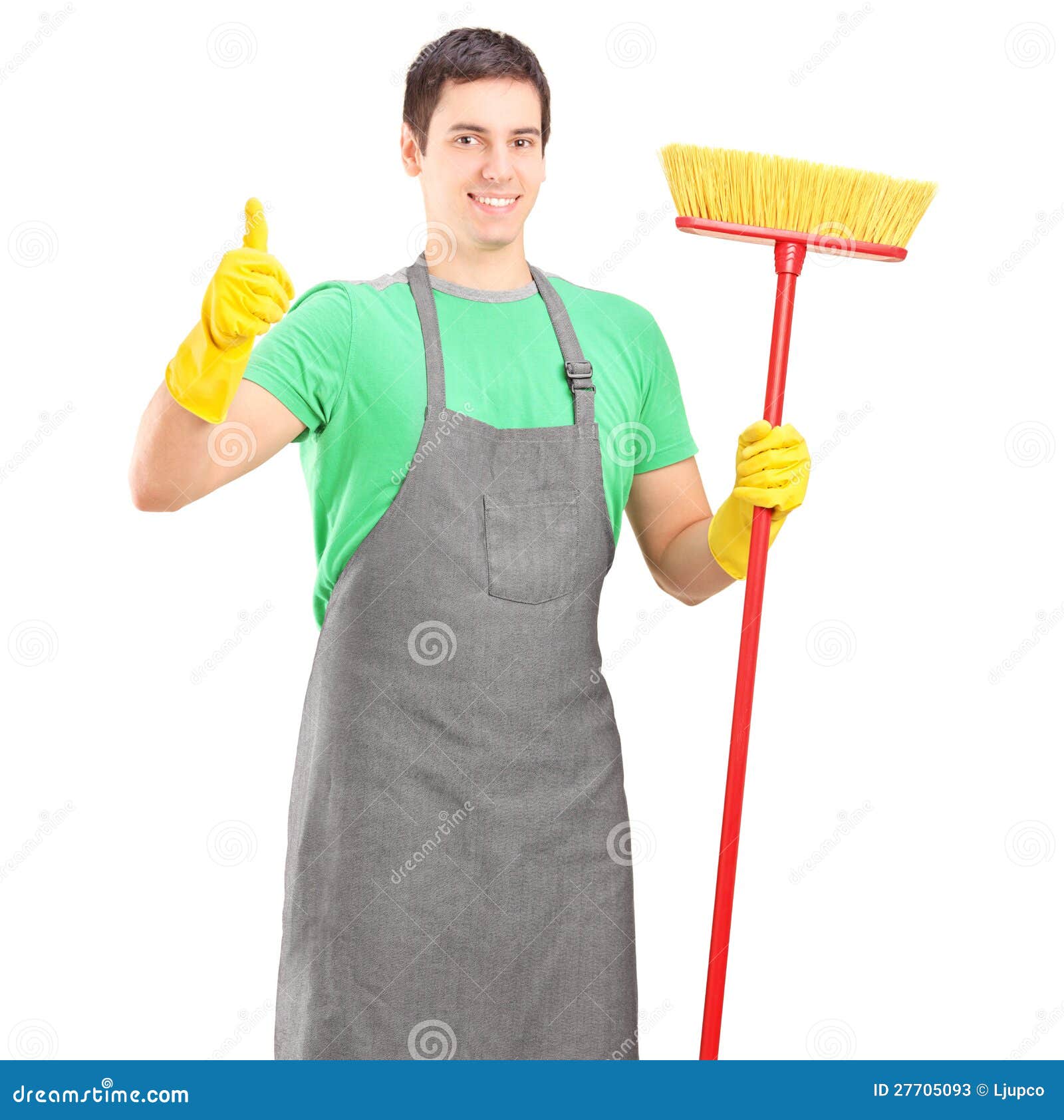 Cleaner Posing with Brush and Giving Thumb Up Stock Image - Image of ...
