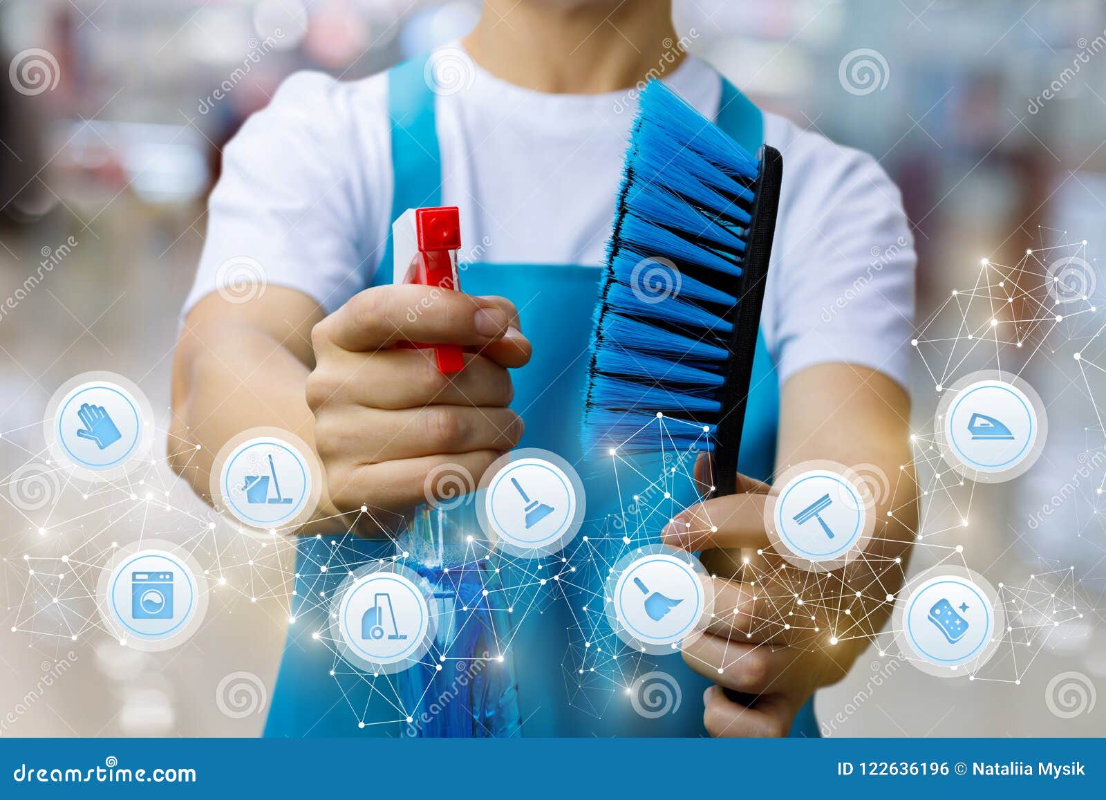 The Cleaner Provides Cleaning Service in the Network. Stock Photo ...