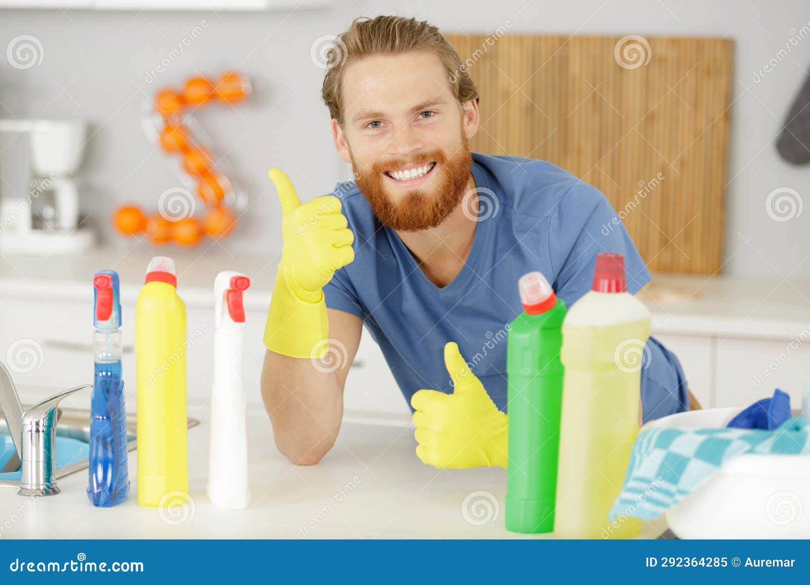 Cleaner showing thumbs up stock image. Image of apartment - 292364285