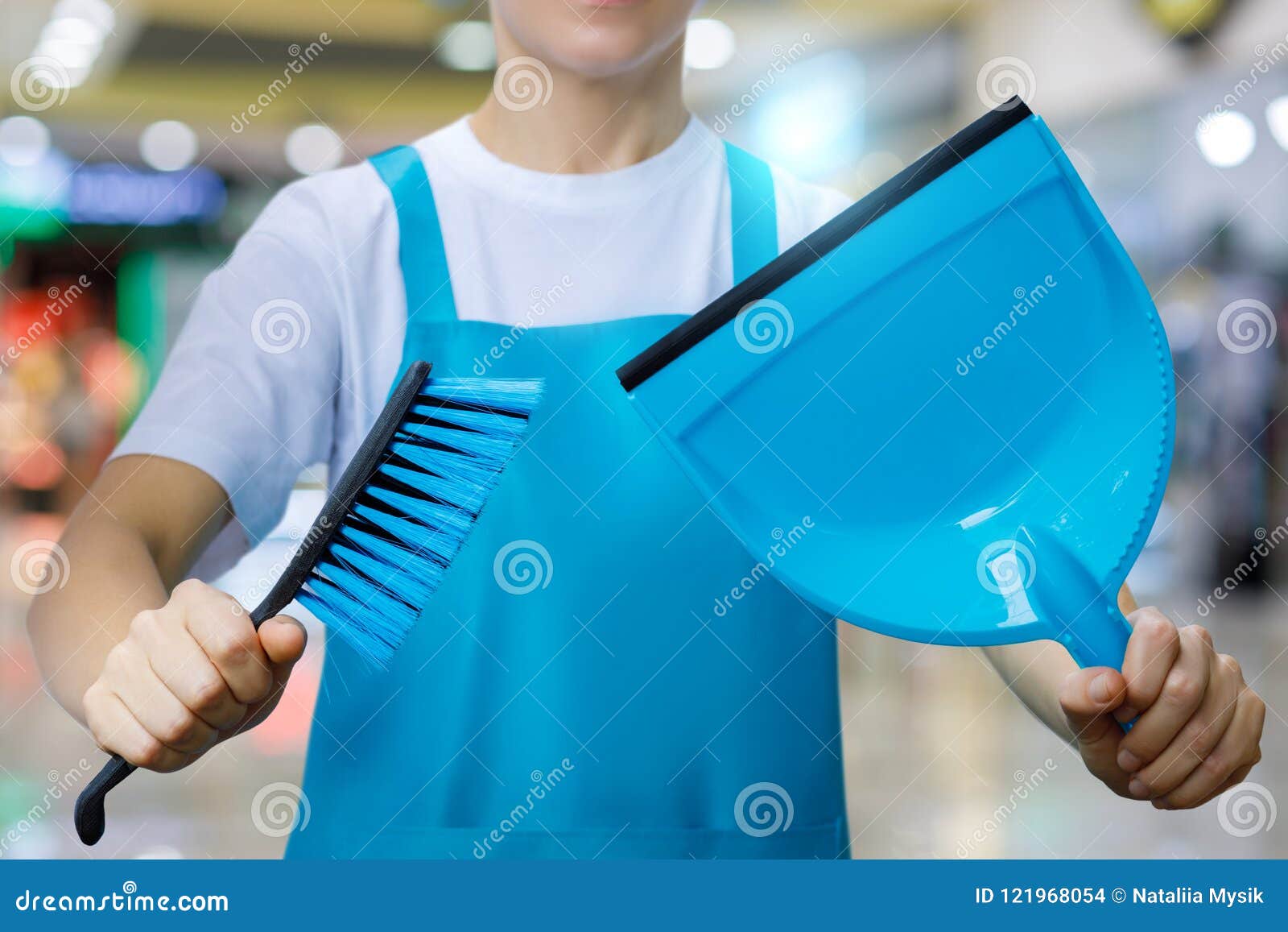 Cleaner Shows the Scoop and the Brush . Stock Photo - Image of dustpan ...