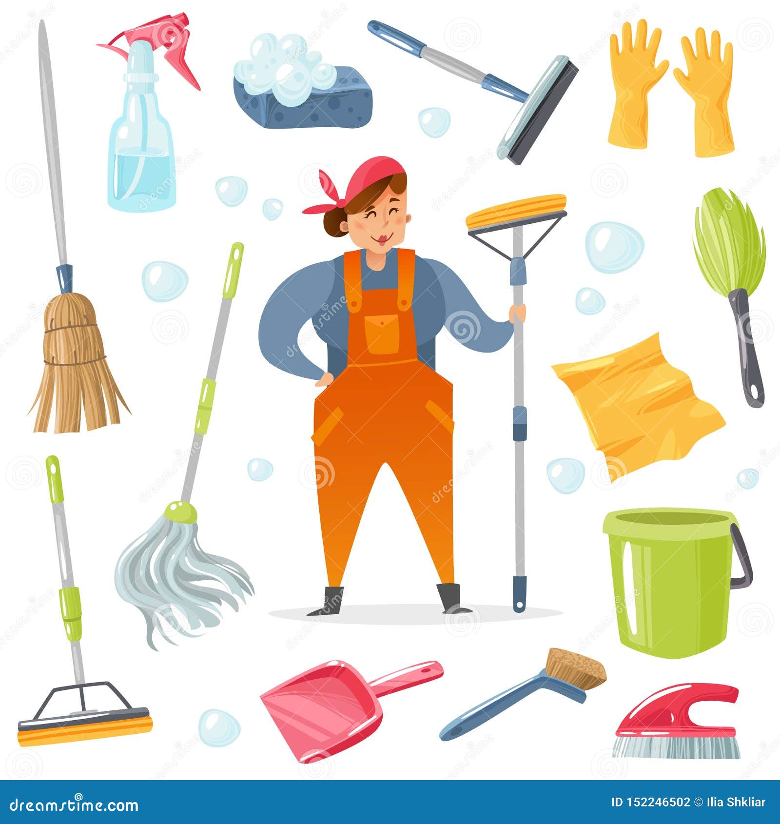Cartoon Cleaner Accessories Set Stock Vector - Illustration of ...