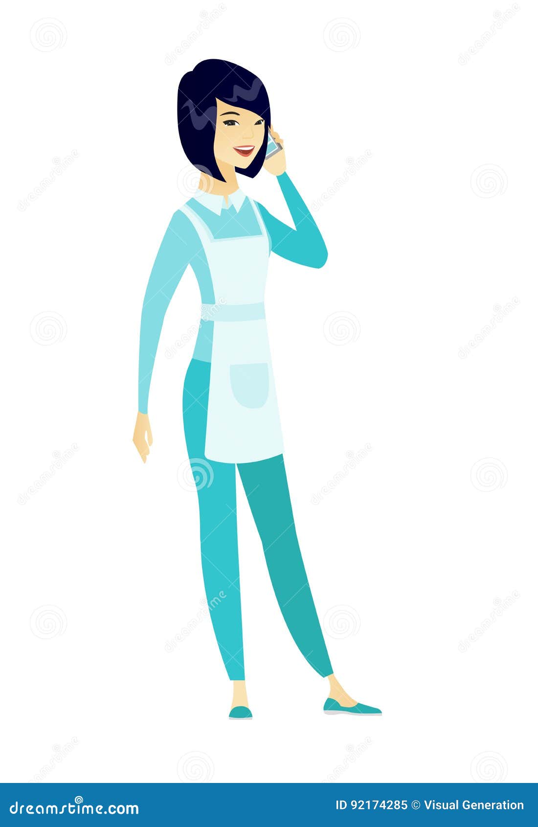 Cleaner Talking on a Mobile Phone. Stock Vector - Illustration of human ...