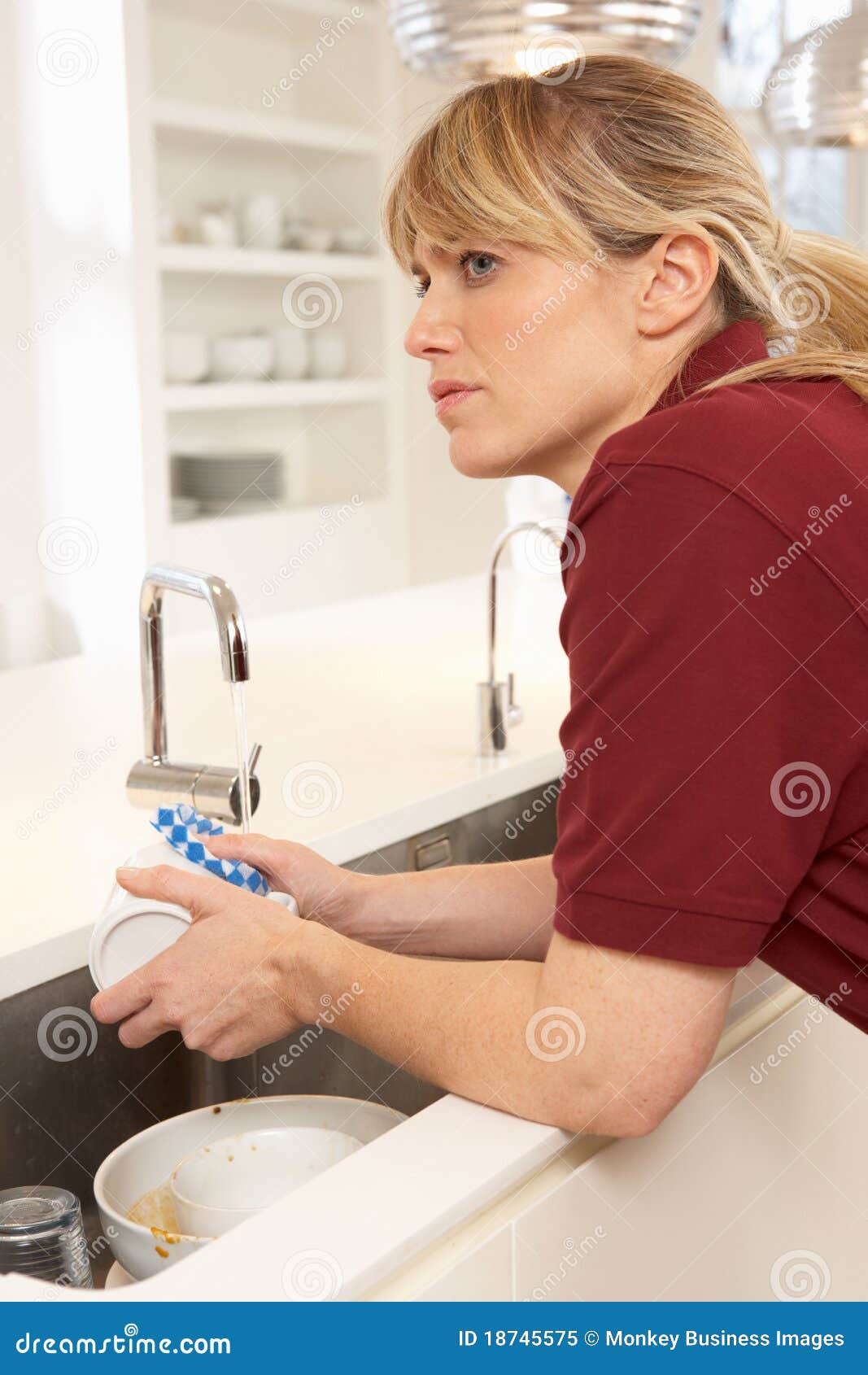 Cleaner Working in Domestic Kitchen Stock Image - Image of chore ...
