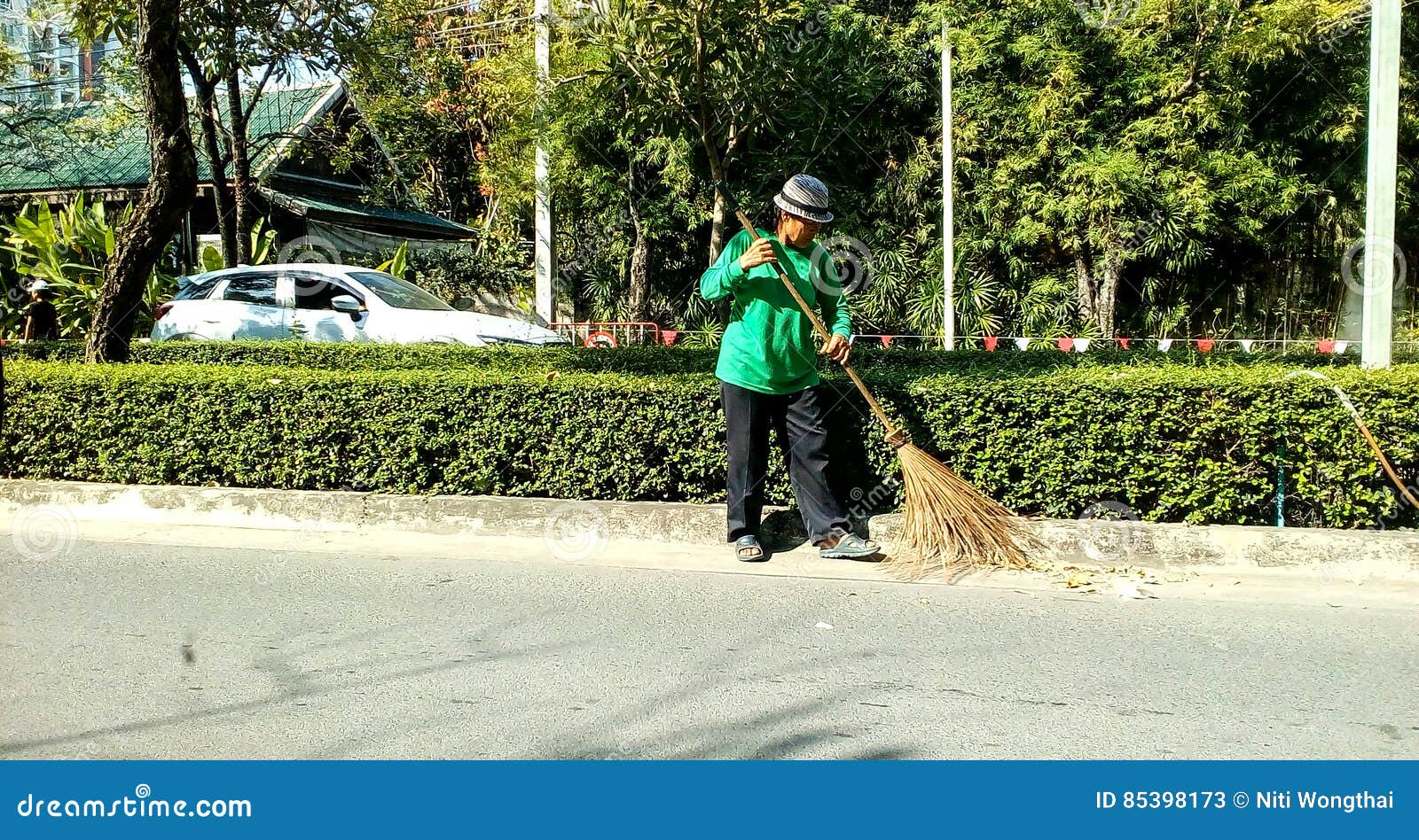 Cleaners Were Sweeping the Streets, Sweeping Leaves. Editorial Stock ...