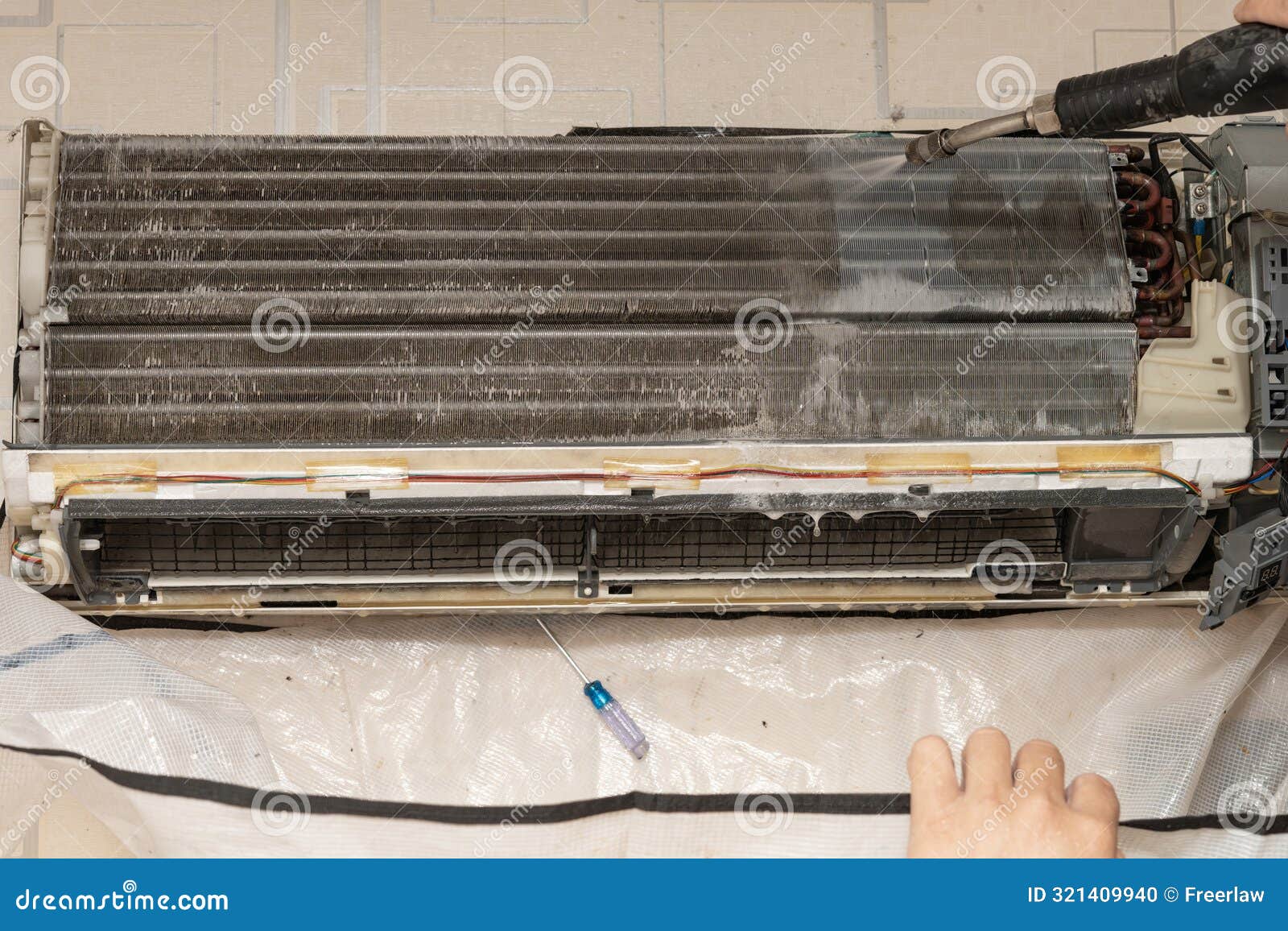 Cleaning Air Conditioner with Chemical Liquid Stock Photo - Image of ...