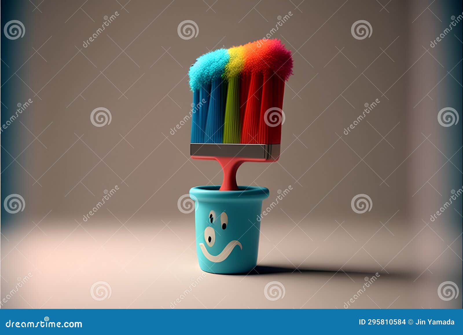 Cleaning Brush in a Pot with a Smiley Face, 3d Render Stock ...