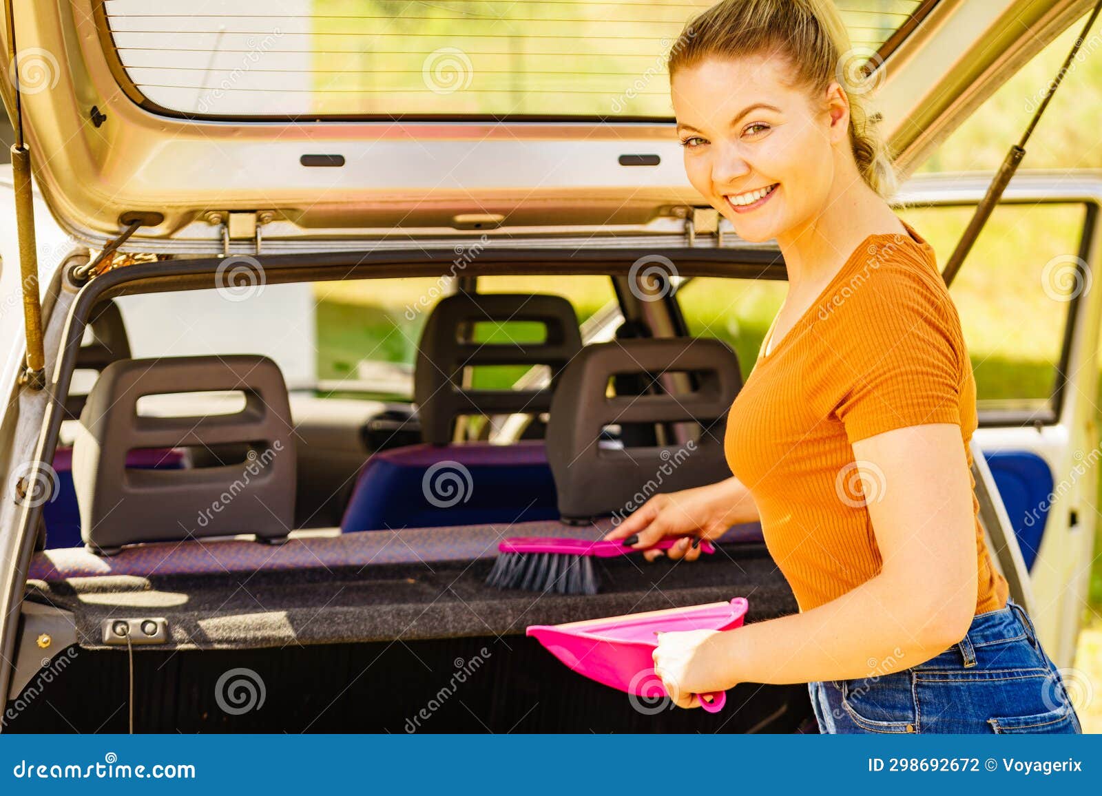 Cleaning car interior stock photo. Image of interior - 298692672