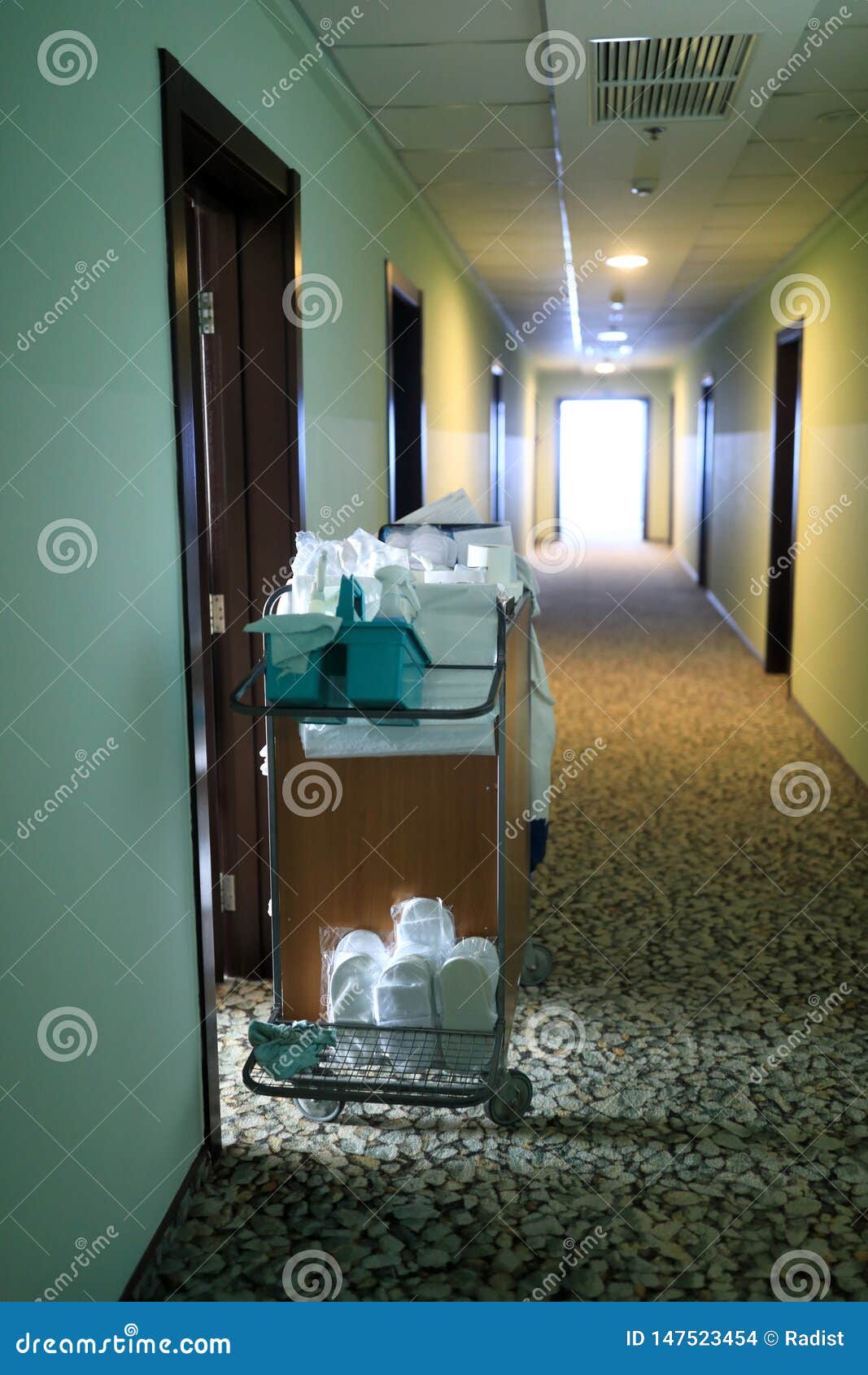 Cleaning Cart in Hotel Corridor Stock Photo - Image of housework ...