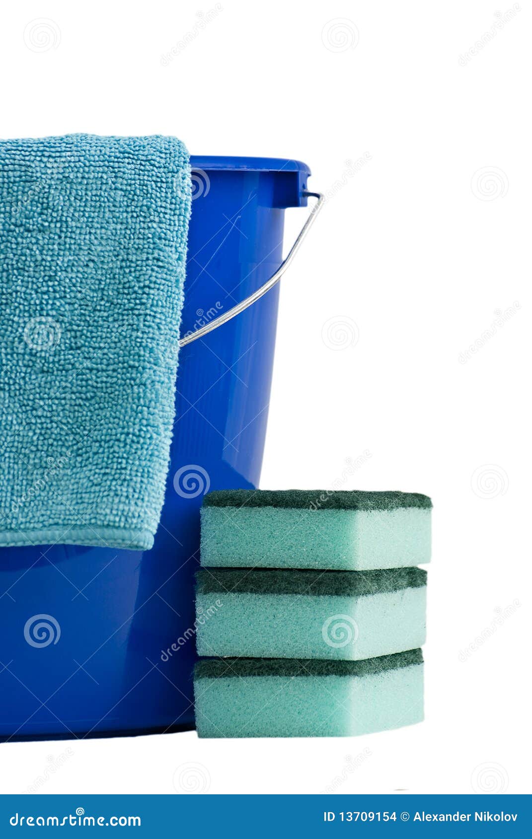 Cleaning Cloth a Blue Bucket and 3 Scrubbers Stock Photo - Image of ...