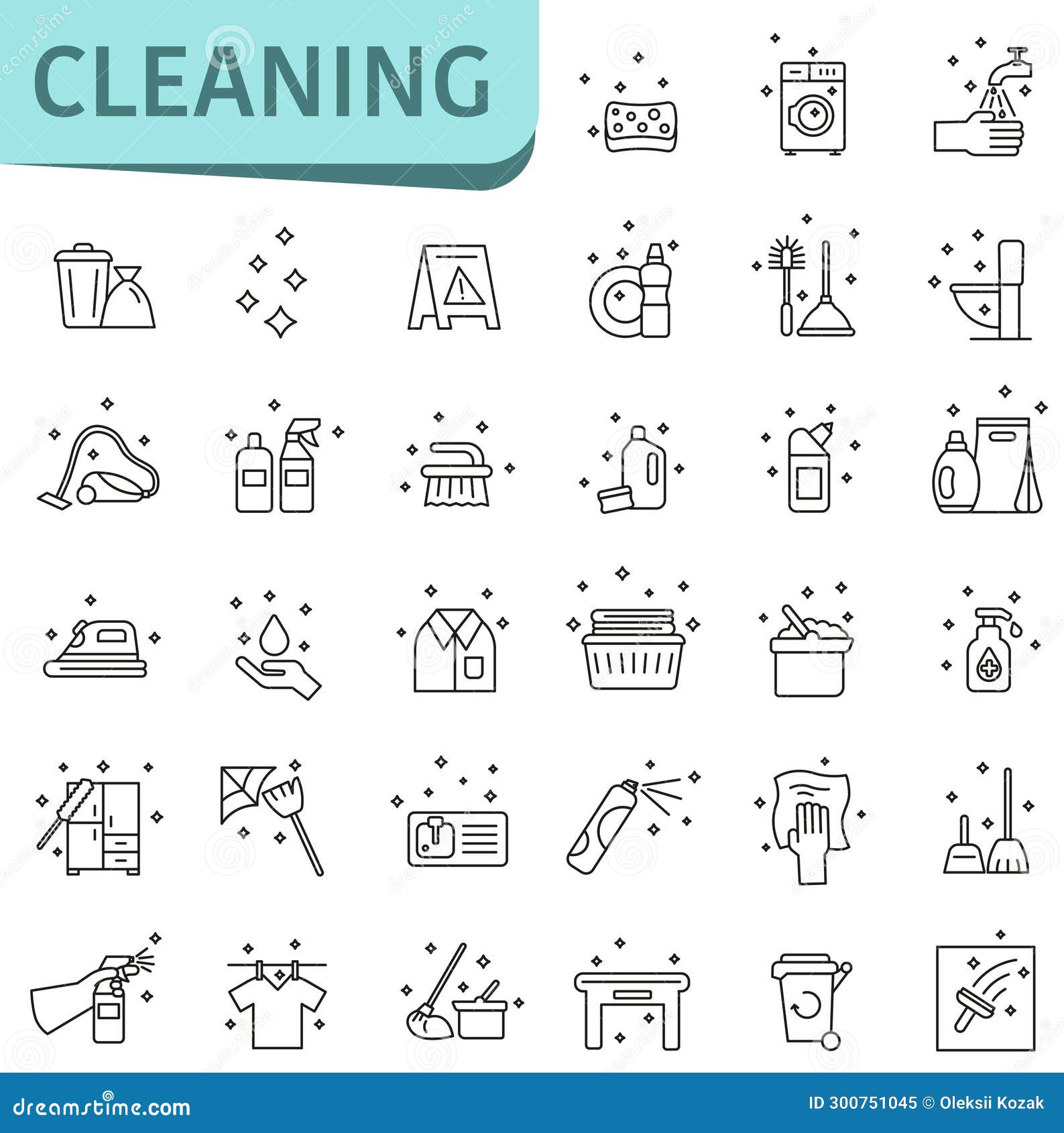 Cleaning Company Symbol Icons. Vector Set of Linear Icons on Cleaning ...