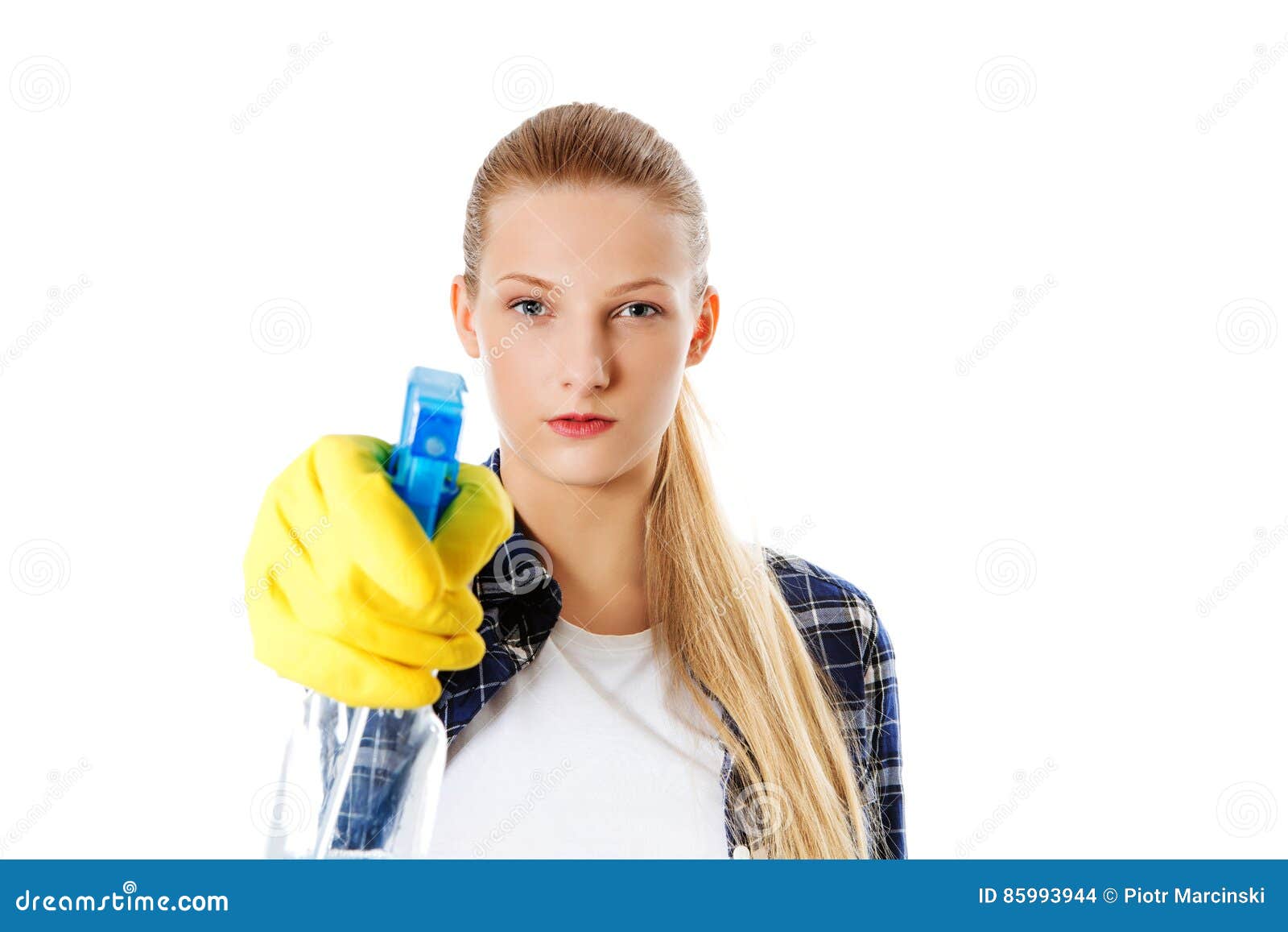 Cleaning Concept. Young Woman Cleaninc. Stock Photo - Image of brush ...