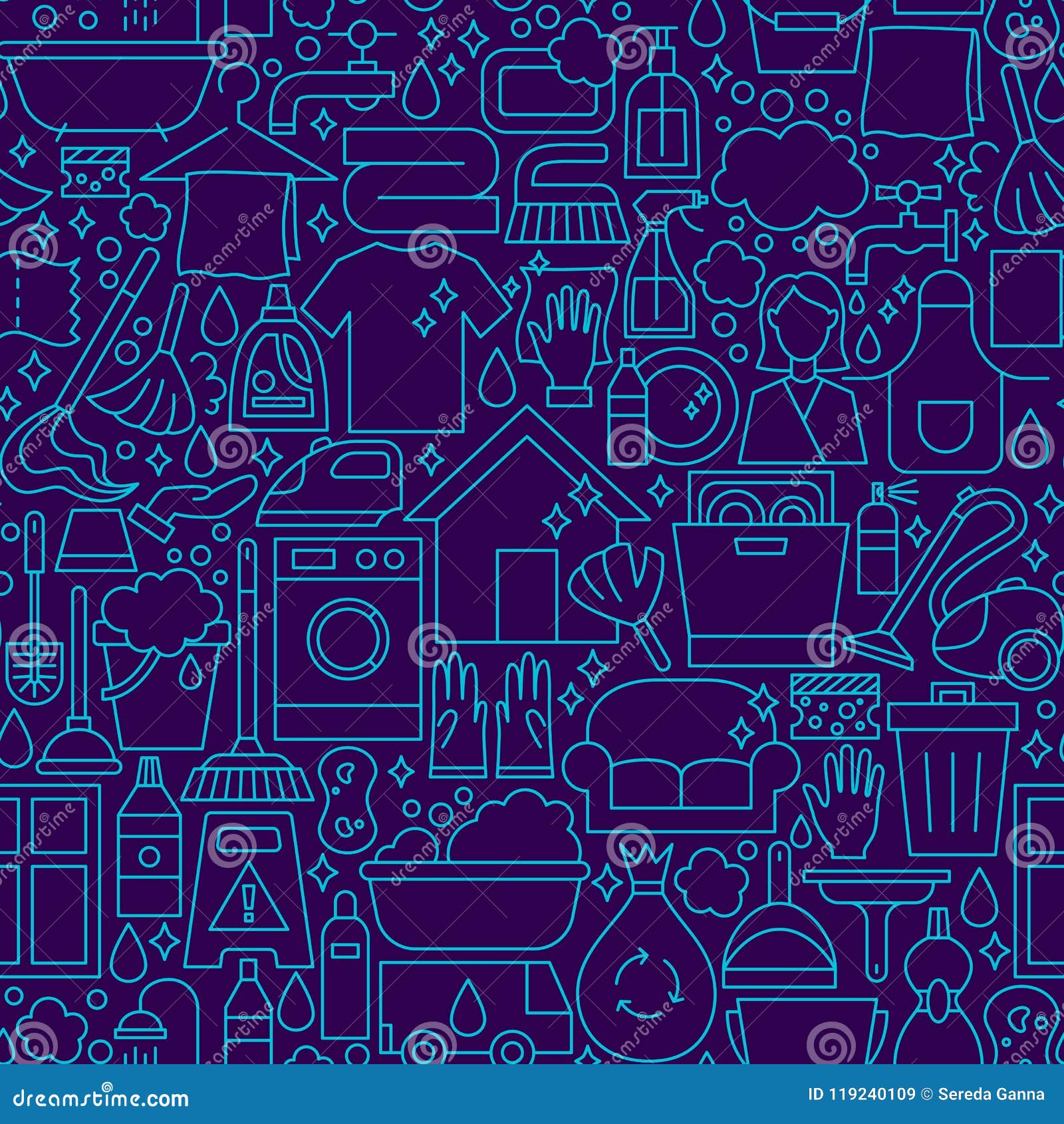 Cleaning Dark Line Seamless Pattern Stock Vector - Illustration of icon ...