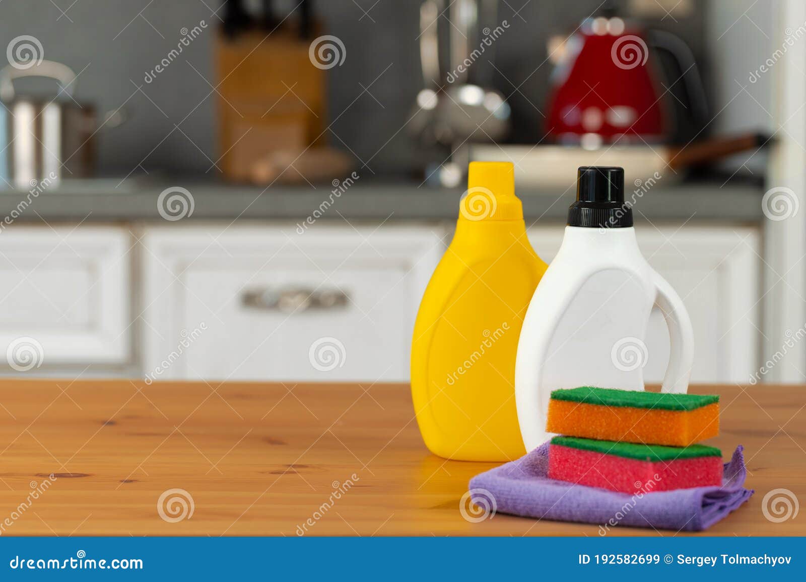 Cleaning Detergents and Tools on a Kitchen Counter Stock Image - Image ...