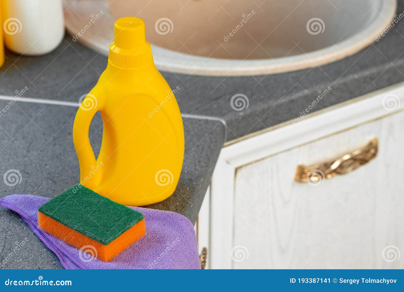 Cleaning Detergents and Tools on a Kitchen Counter Stock Image - Image ...