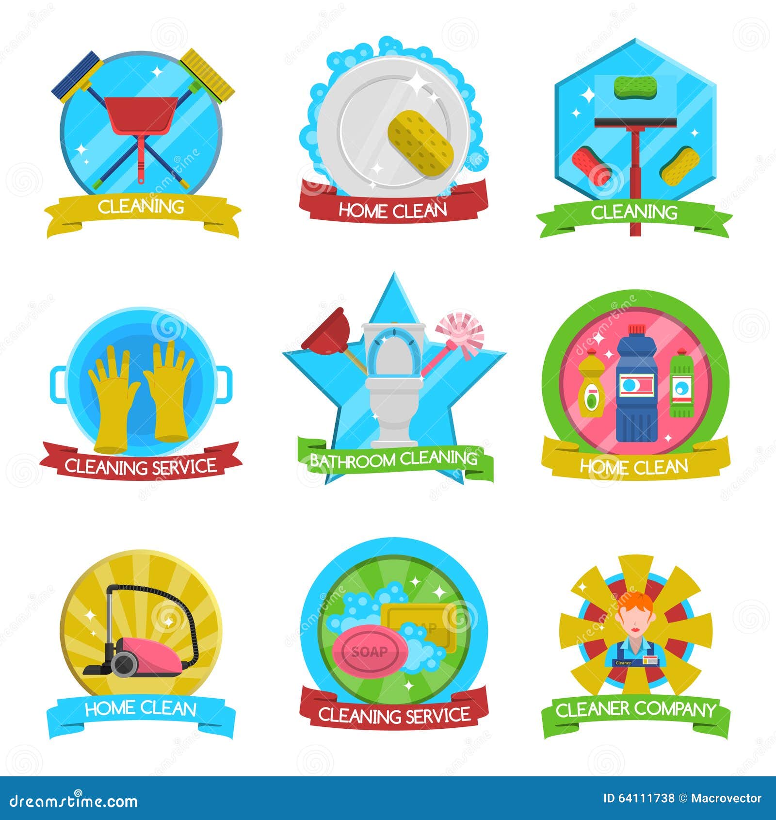 Cleaning Emblems Set stock vector. Illustration of cleaning - 64111738