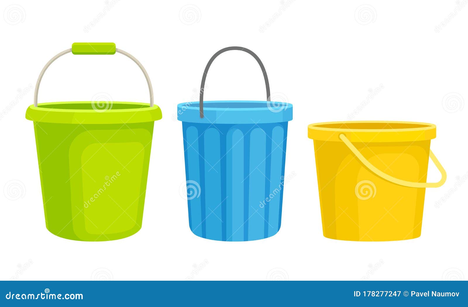 Cleaning Equipment with Different Buckets Isolated on White Background ...