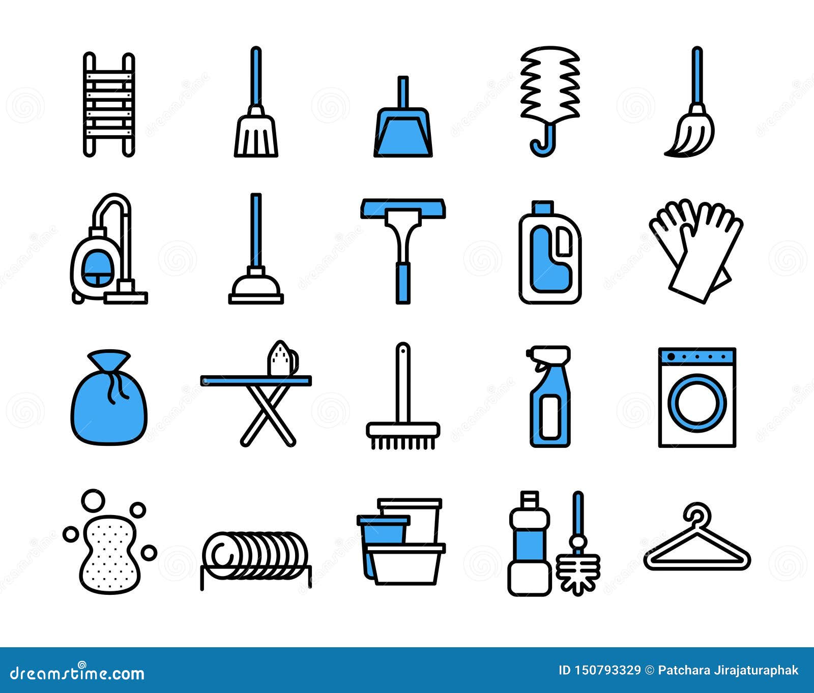 Cleaning Equipment Icon Set. Vector Thin Line Style Stock Vector ...