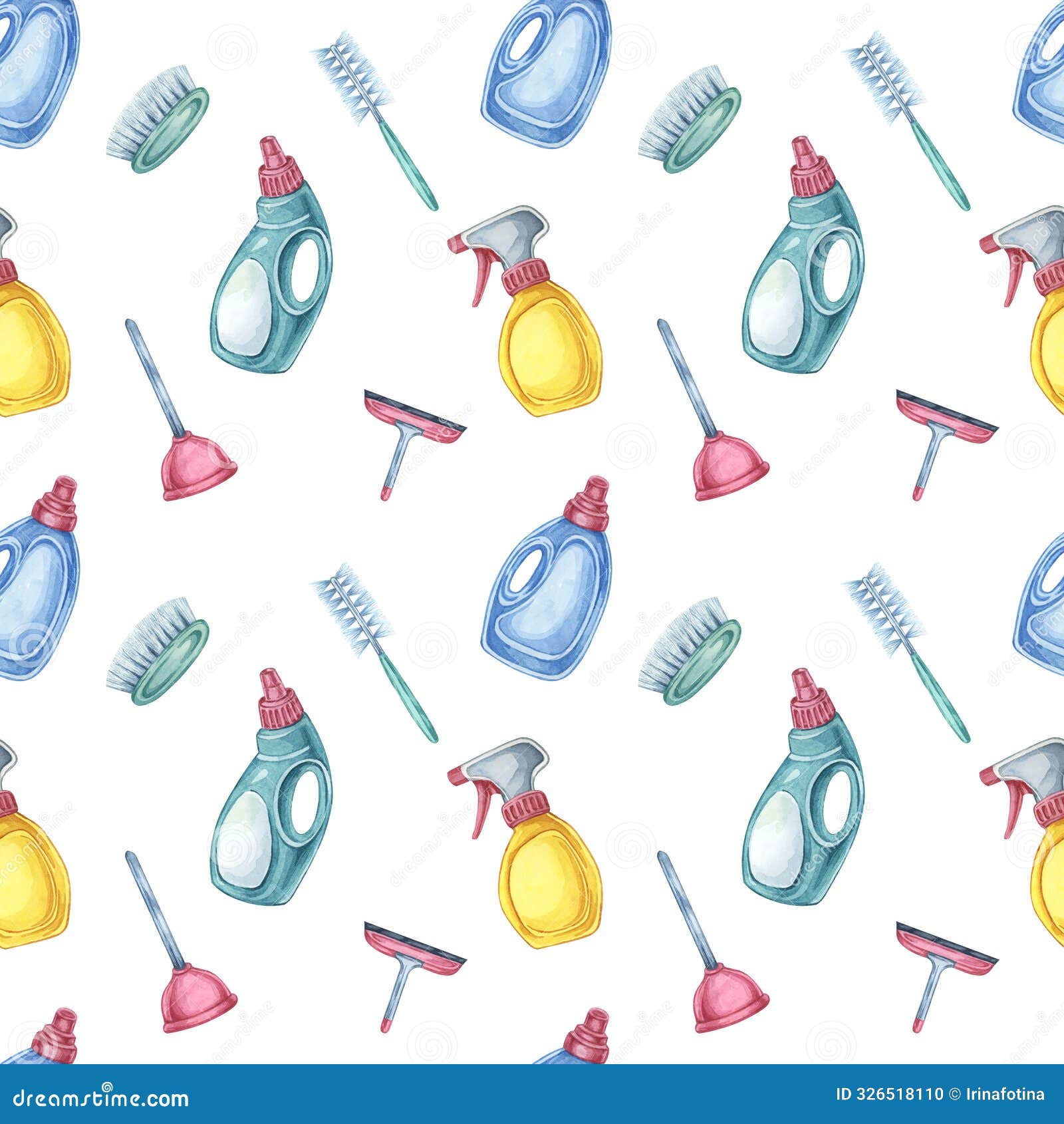 Cleaning Essentials Seamless Pattern with Spray Bottles, Detergent, and ...