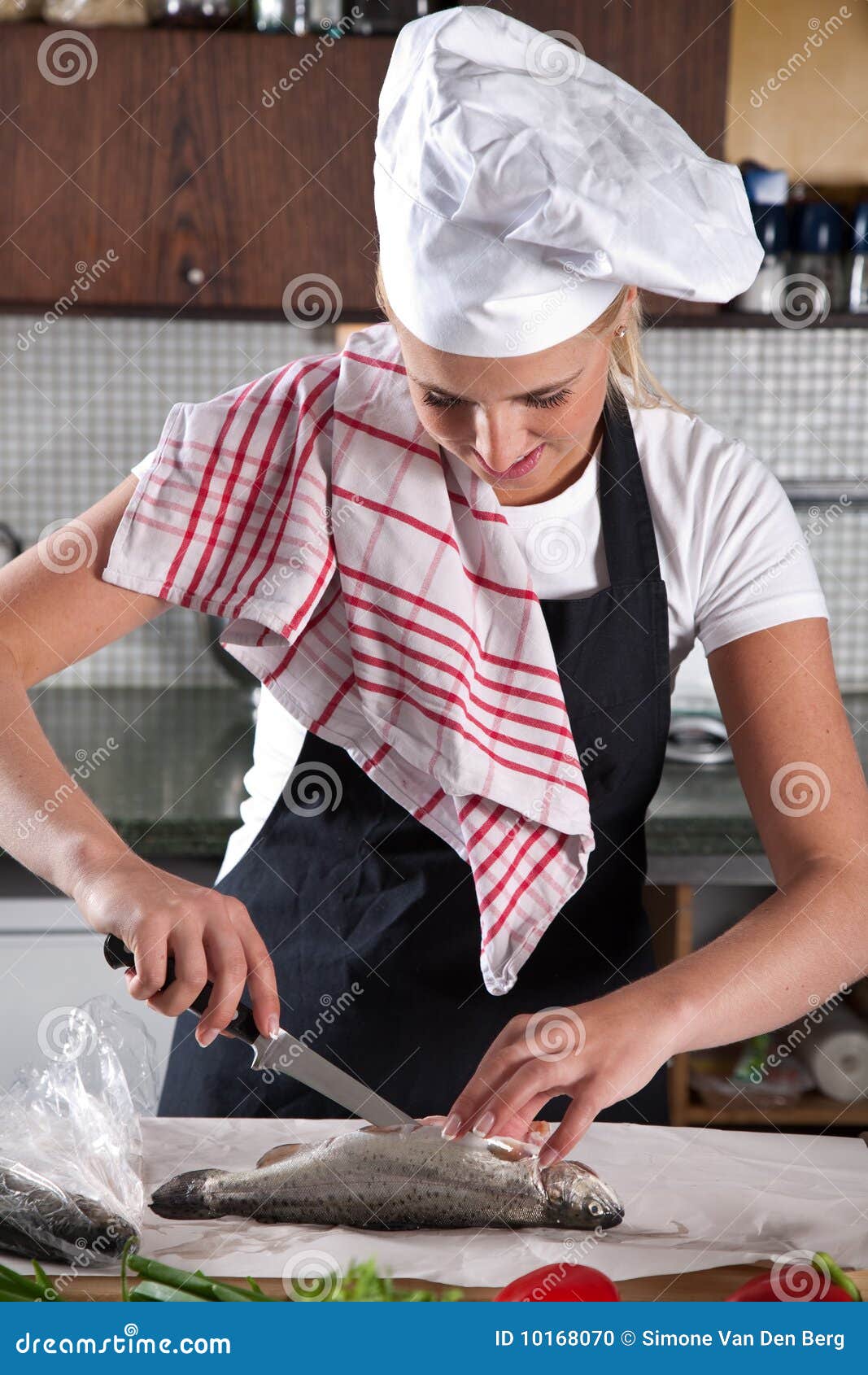Cleaning the fish stock photo. Image of female, cooking - 10168070