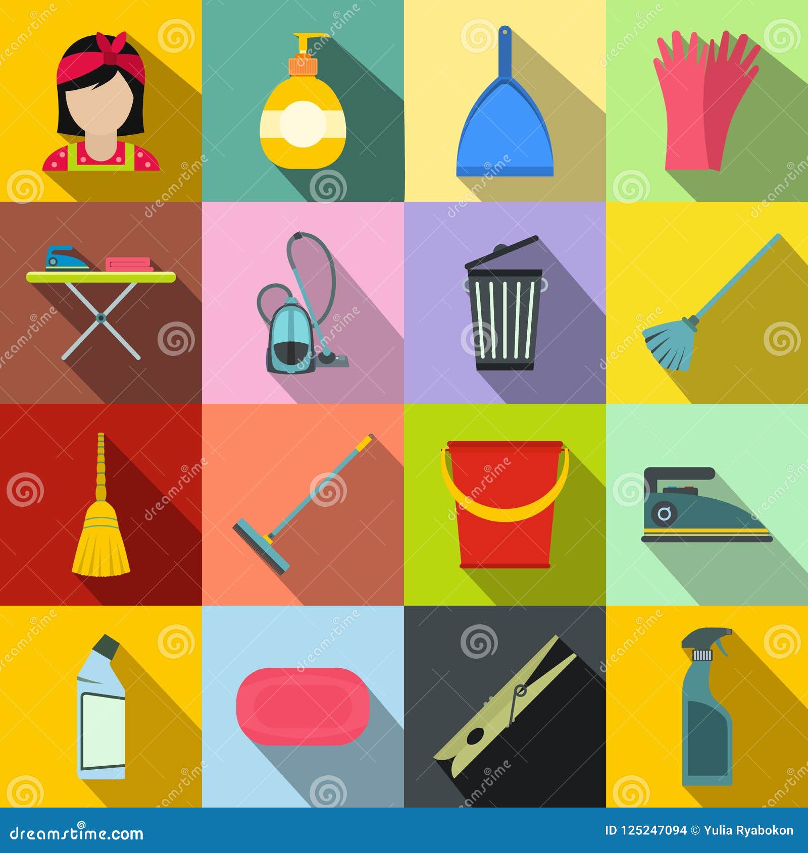 Cleaning flat icons stock illustration. Illustration of maid - 125247094