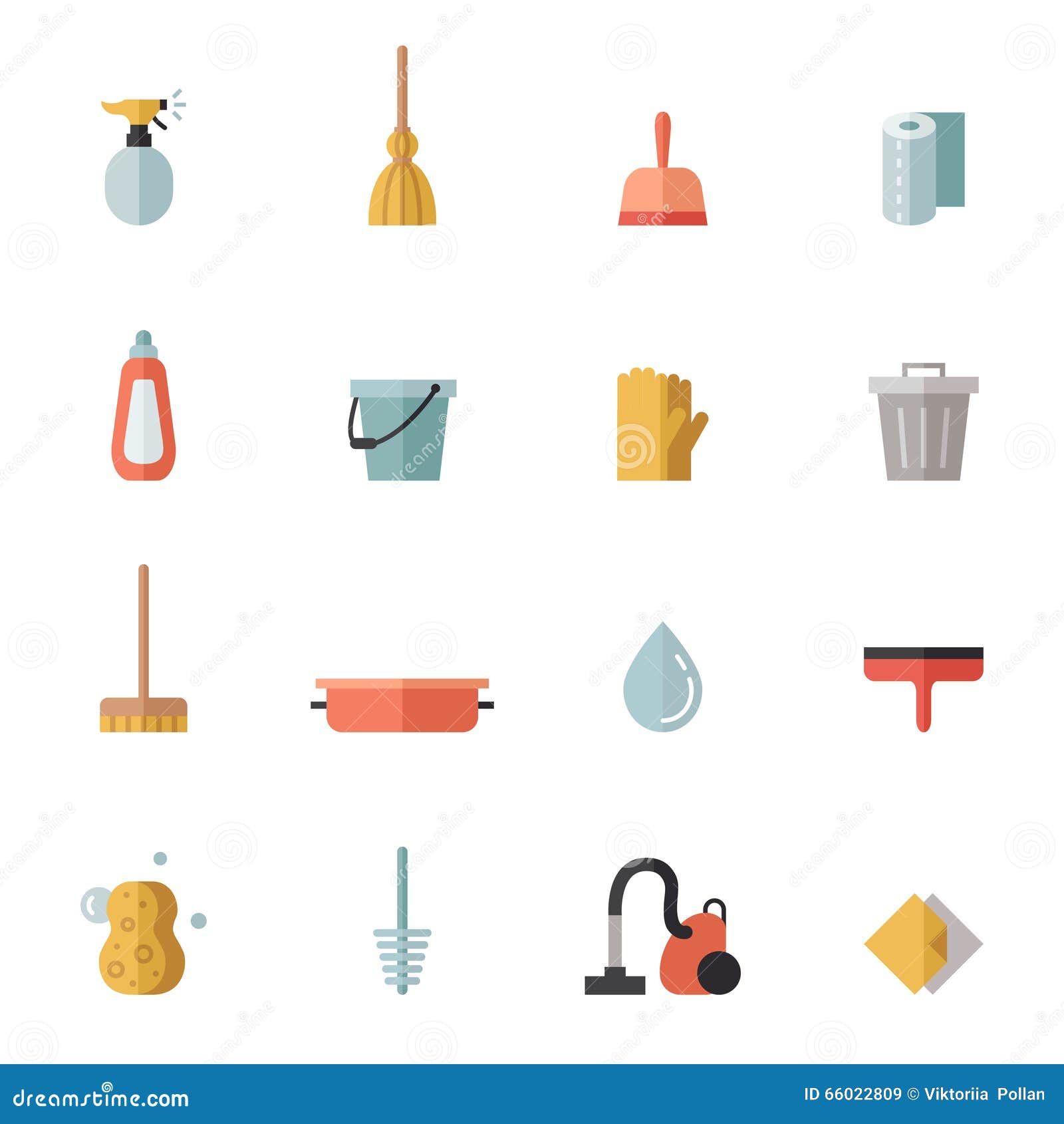 Cleaning Flat Multicolored Vector Icons Set. Minimalistic Design. Stock ...