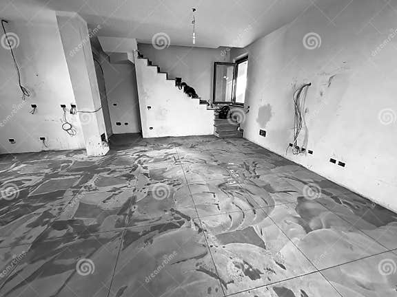 Cleaning The Floor After Laying Down Of New Set Of Tiles Stock Image Image Of House Paving