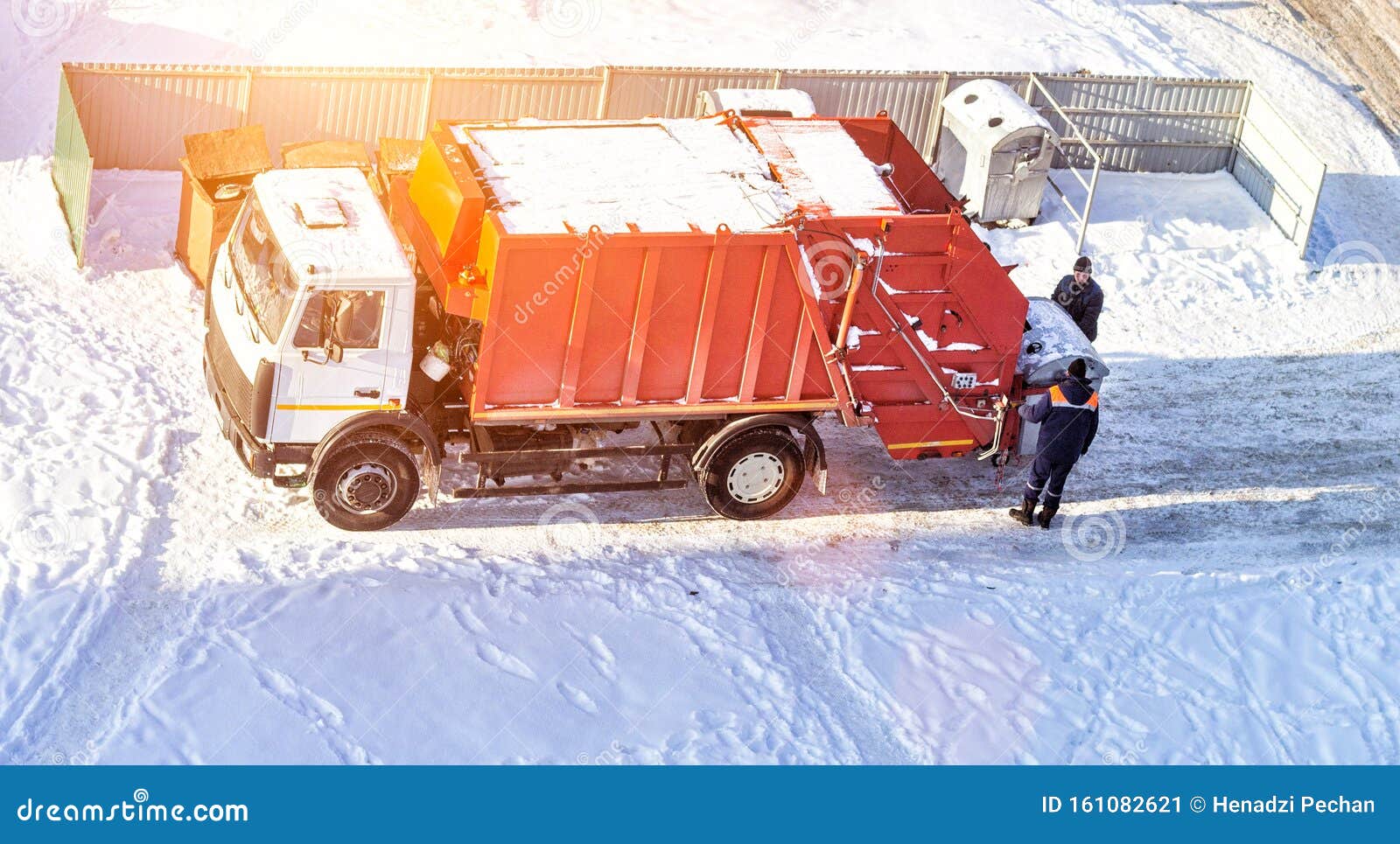 Cleaning and Garbage Collection on a Cargo Garbage Truck in the Winter ...