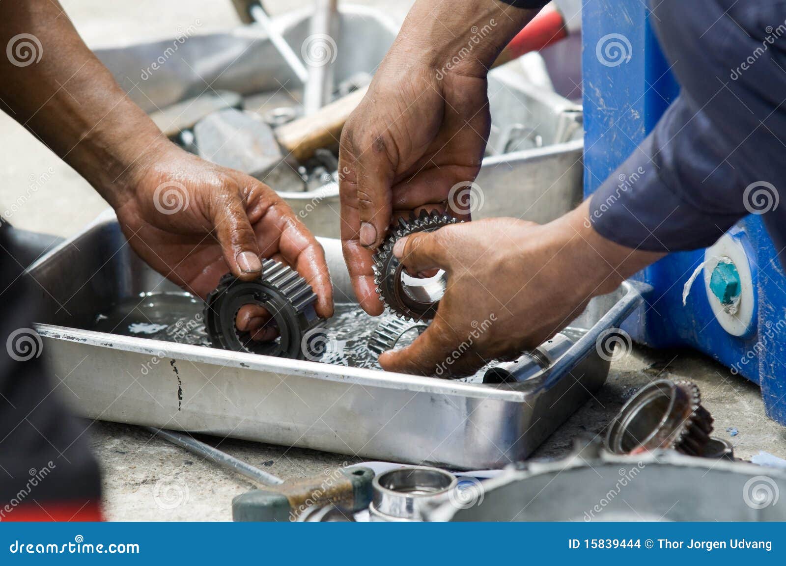 Cleaning of gears stock photo. Image of mechanic, work - 15839444