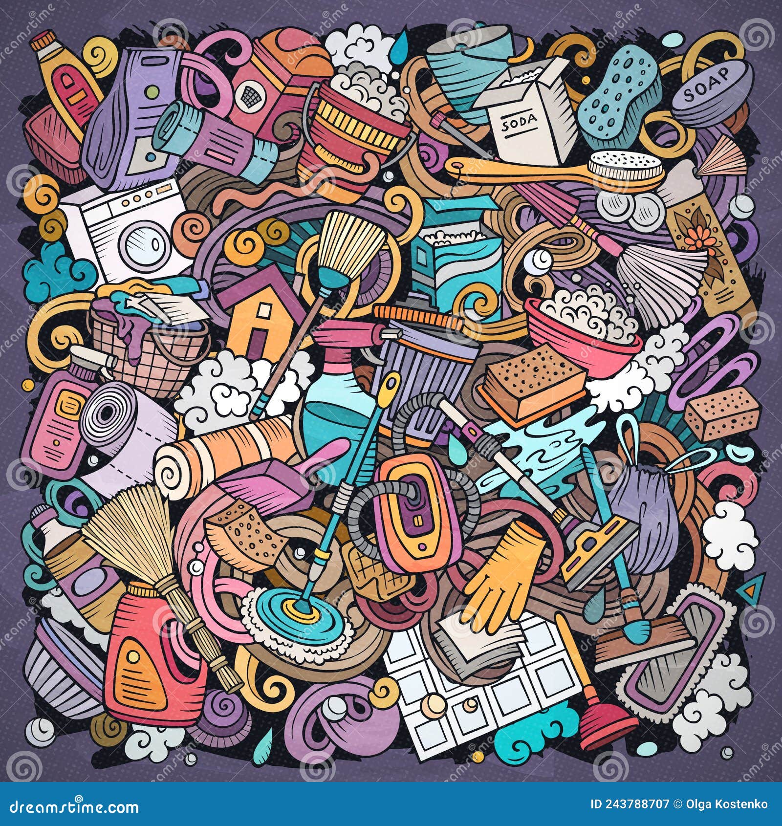 Cleaning Hand Drawn Vector Doodles Funny Illustration. Stock Vector ...