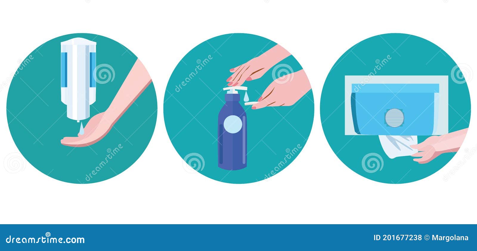 Cleaning Hands Using Sanitizer Dispenser, Liquid Lotion and Paper Towel ...