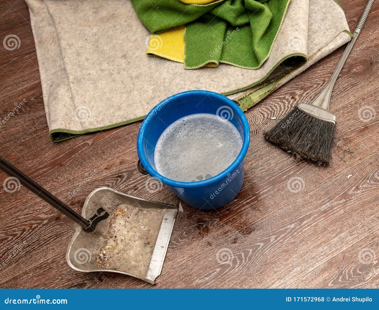 Cleaning the House with a Broom and a Rag Stock Photo - Image of ...