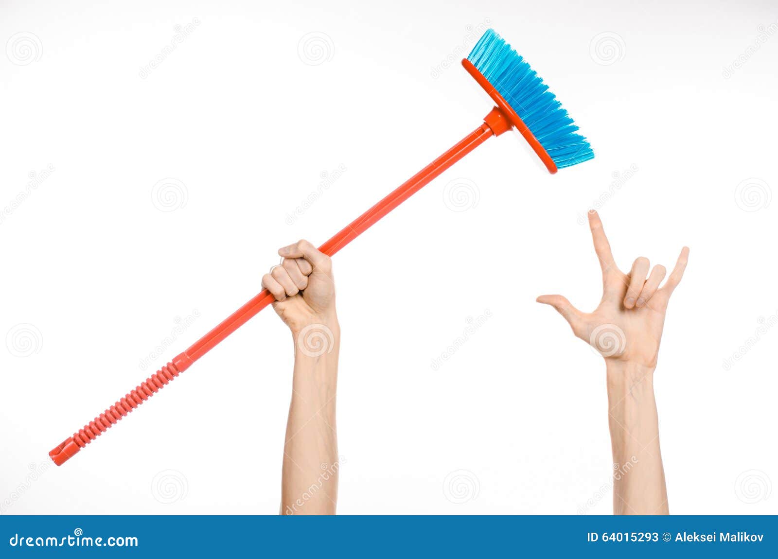 Cleaning the House Topic: Human Hand Holding a Red Broom Stock Image ...