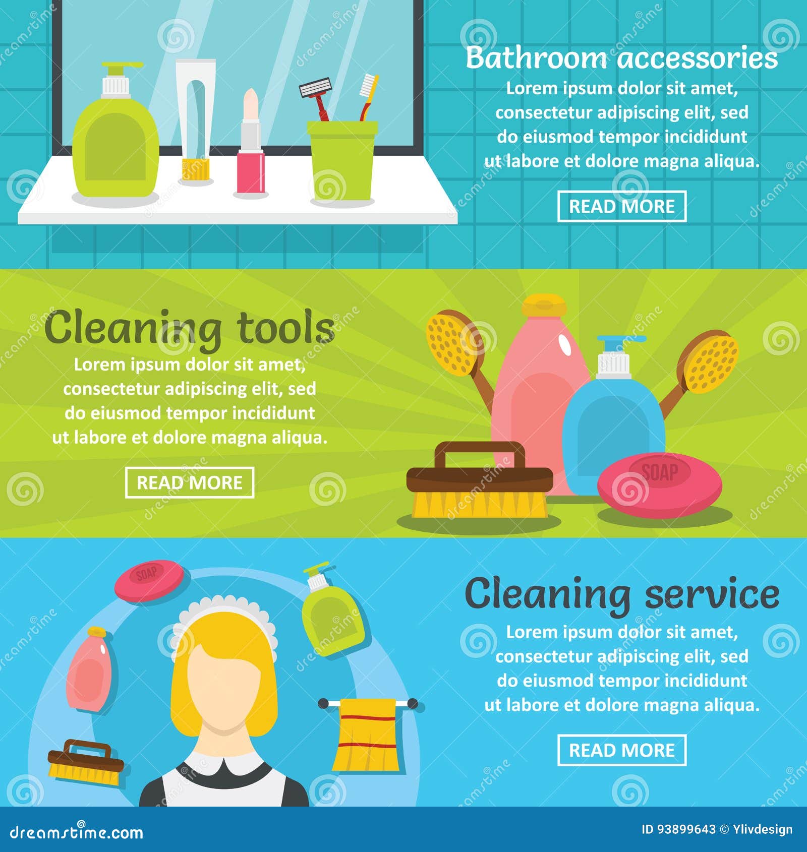 Cleaning Hygiene Banner Horizontal Set, Flat Style Stock Vector ...
