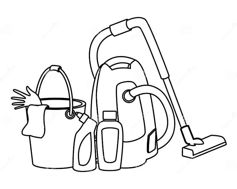 Cleaning And Hygiene Equipment Icons In Black And White Stock Vector