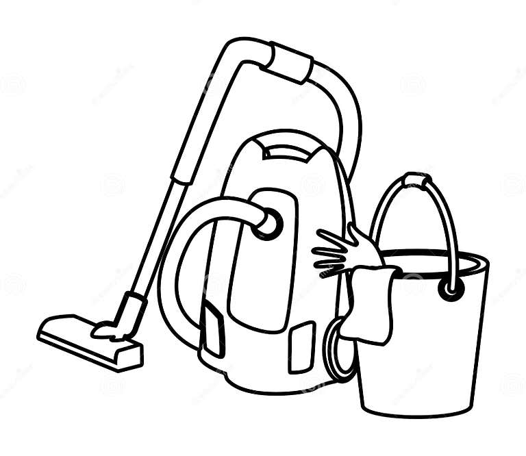 Cleaning And Hygiene Equipment Icons In Black And White Stock Vector