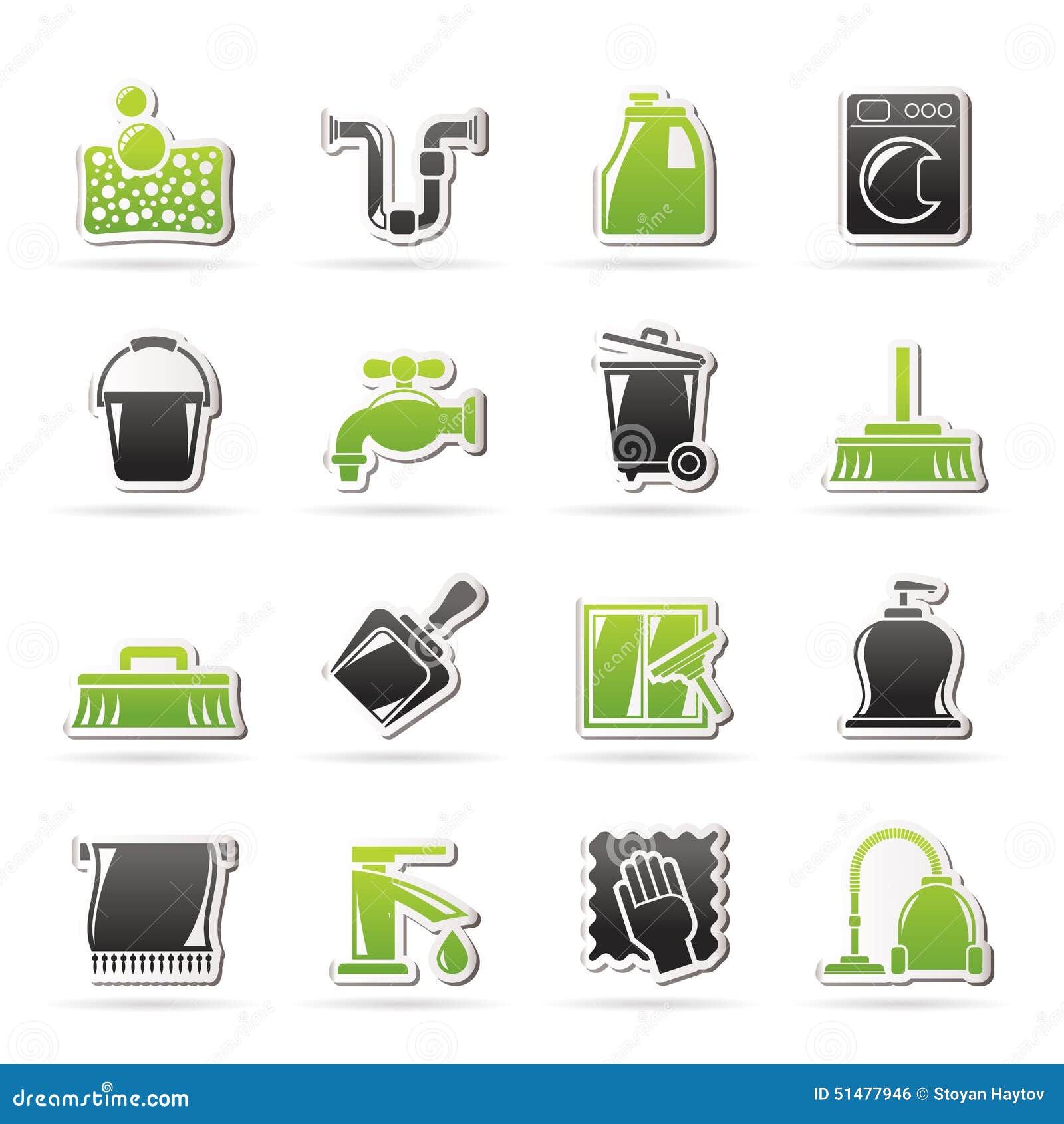Cleaning And Hygiene Equipment Icons In Black And White Vector