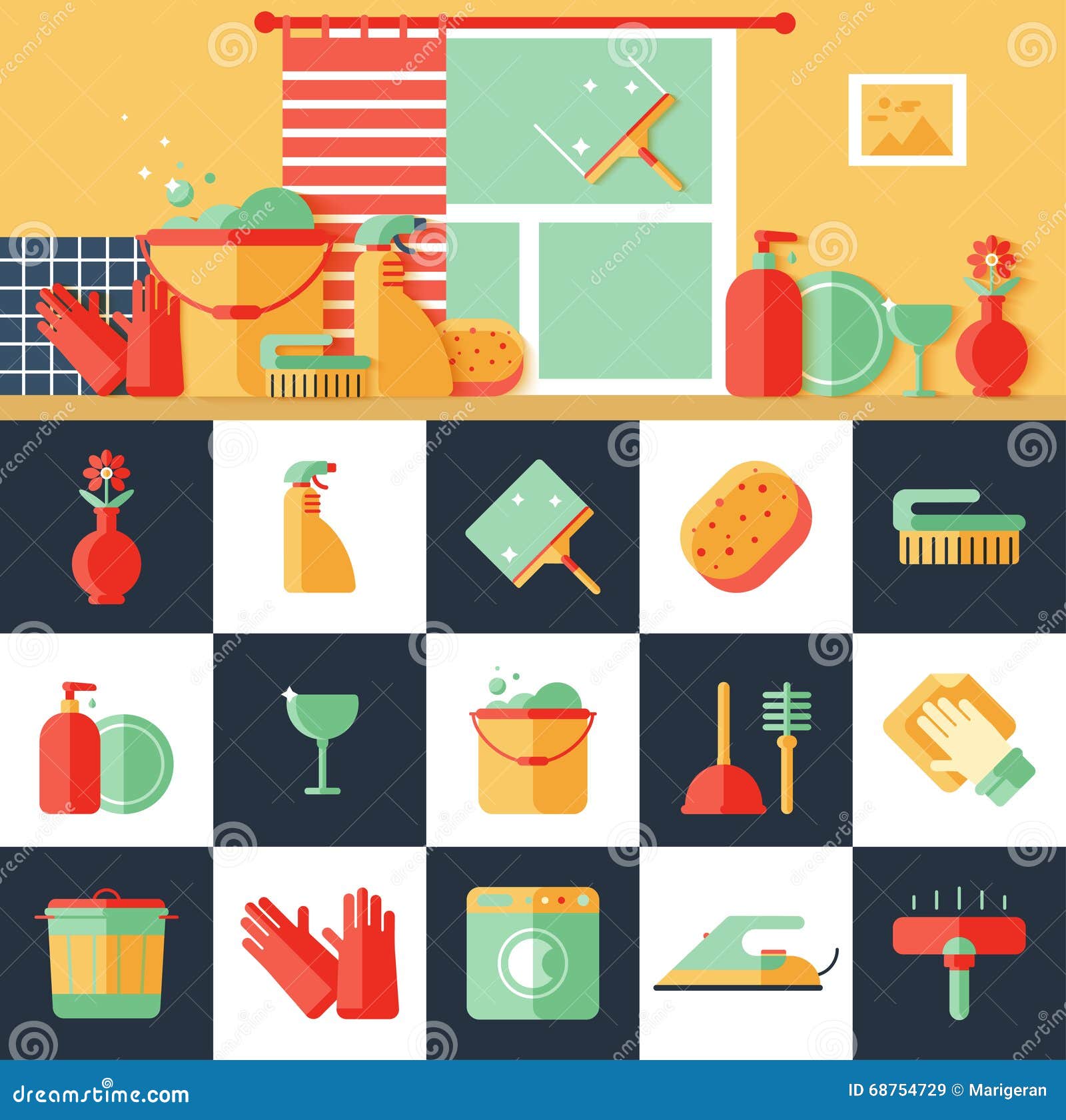 Cleaning icon set stock vector. Illustration of flat - 68754729