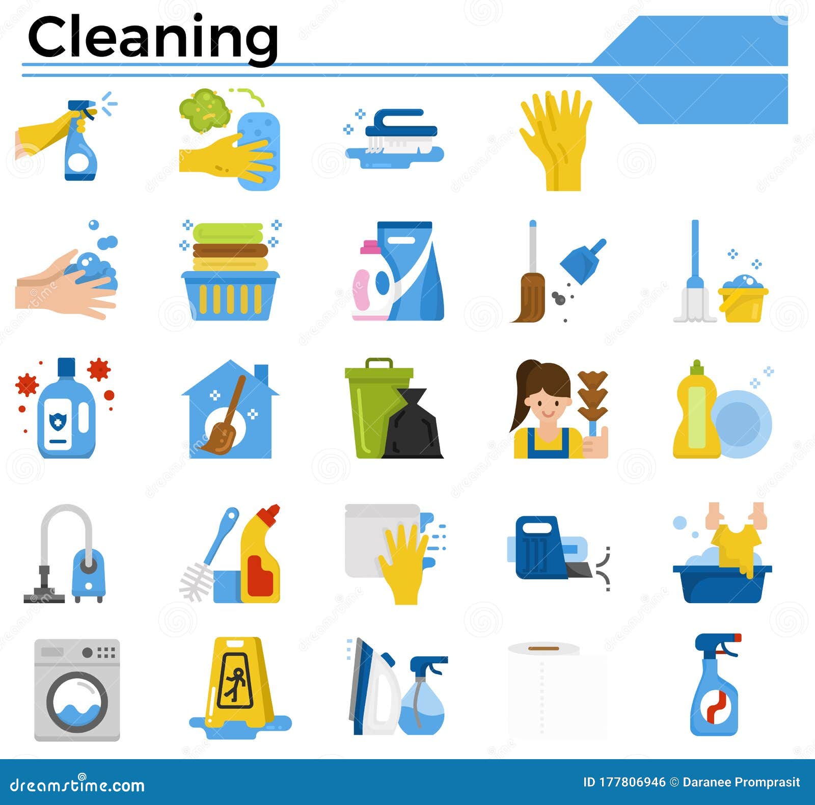Cleaning Flat Design Icon Set. Stock Vector - Illustration of hygiene ...