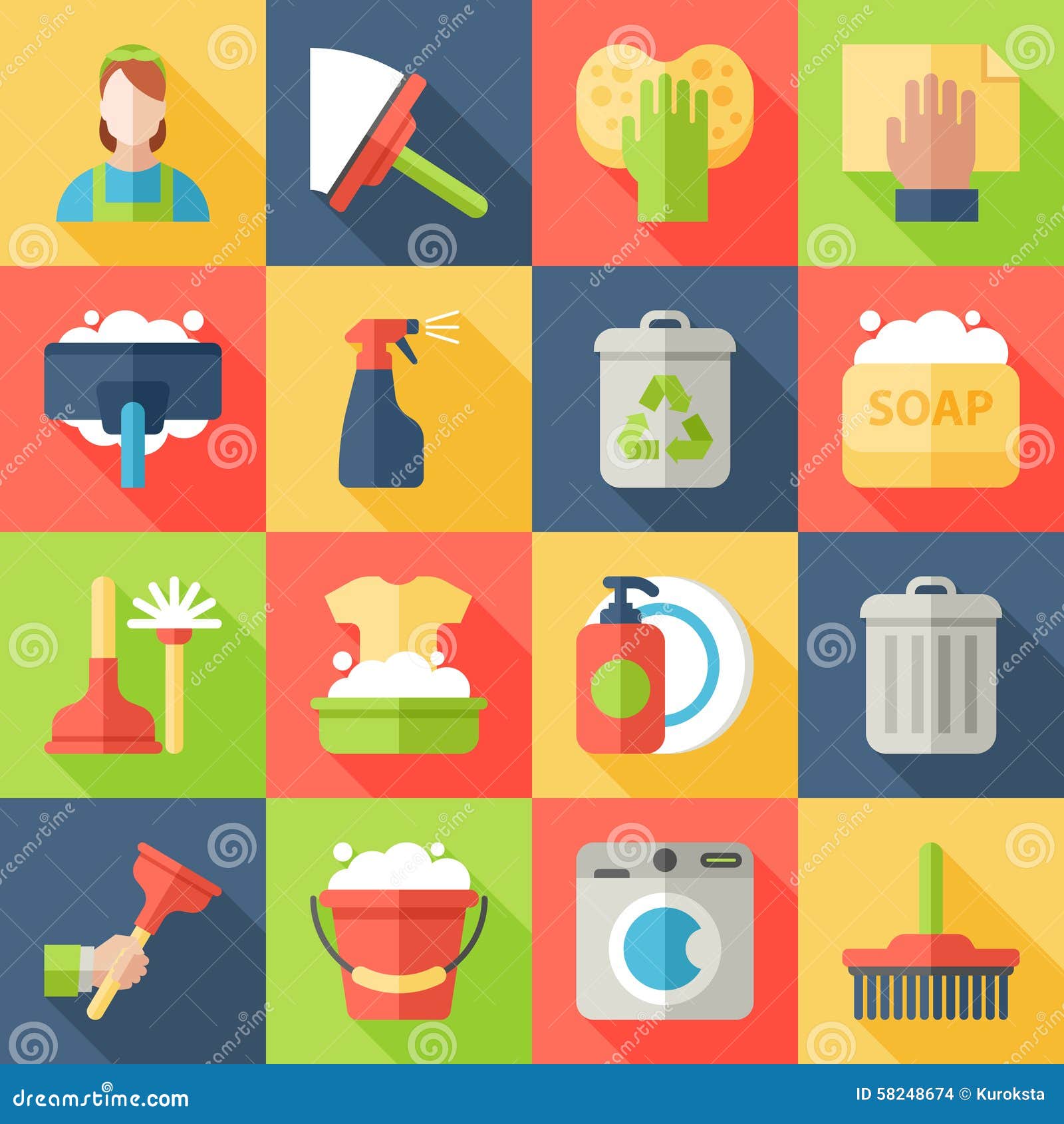 Cleaning Icon Set with Windows Dishes Stock Vector - Illustration of ...